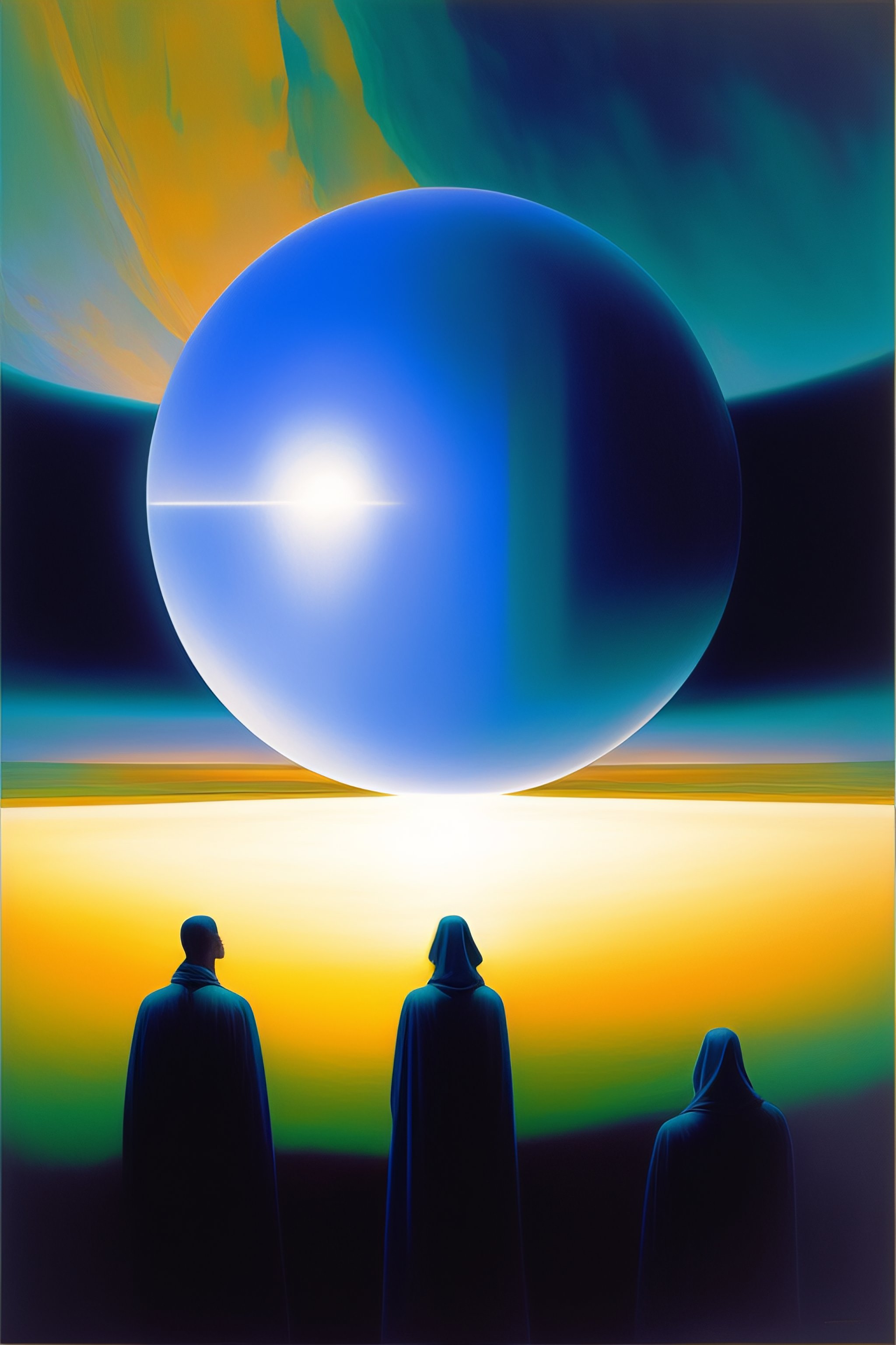 Lexica - Worshippers in robes huddled around a very complex gigantic ...