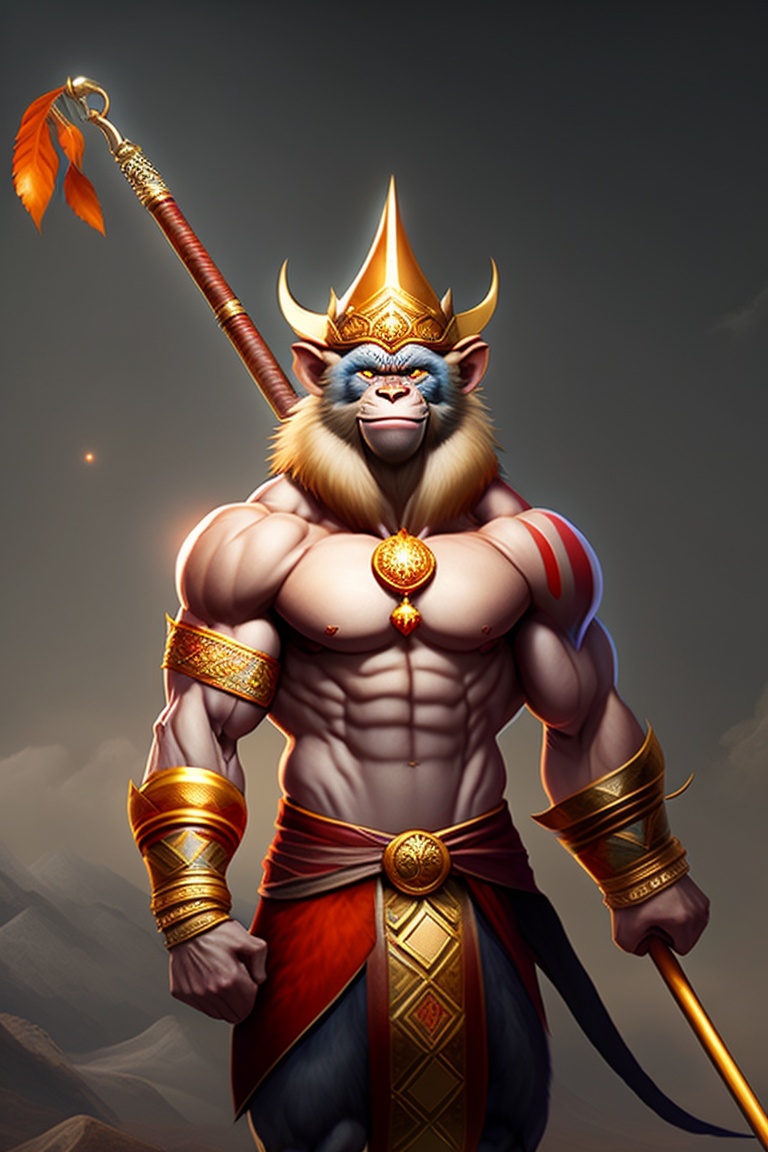 Lexica - Sun Wukong, monkey king, with fur, monkey looking, skinny ...