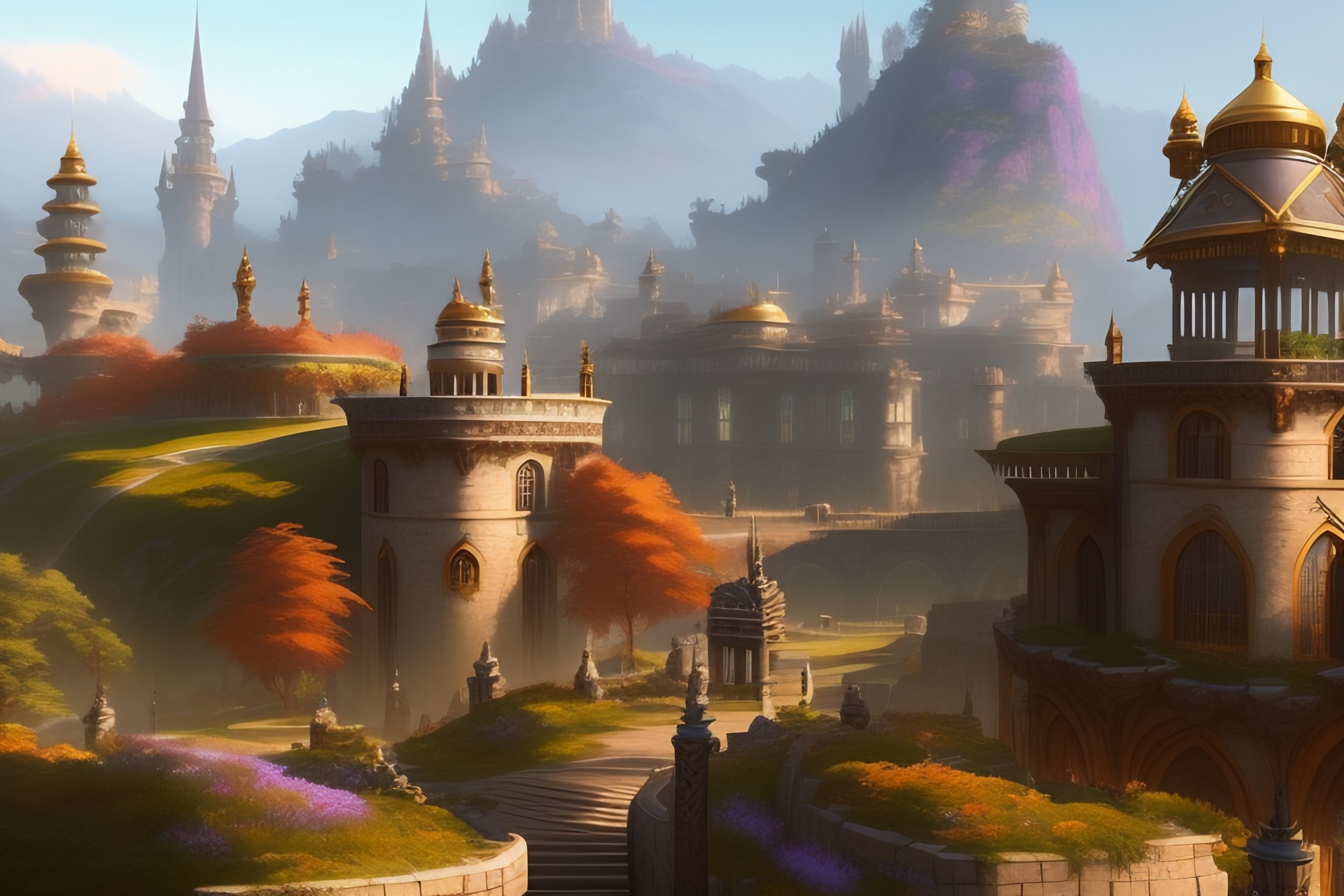 Lexica - Epic view, wide angle, elegant fantasy capital city on ...