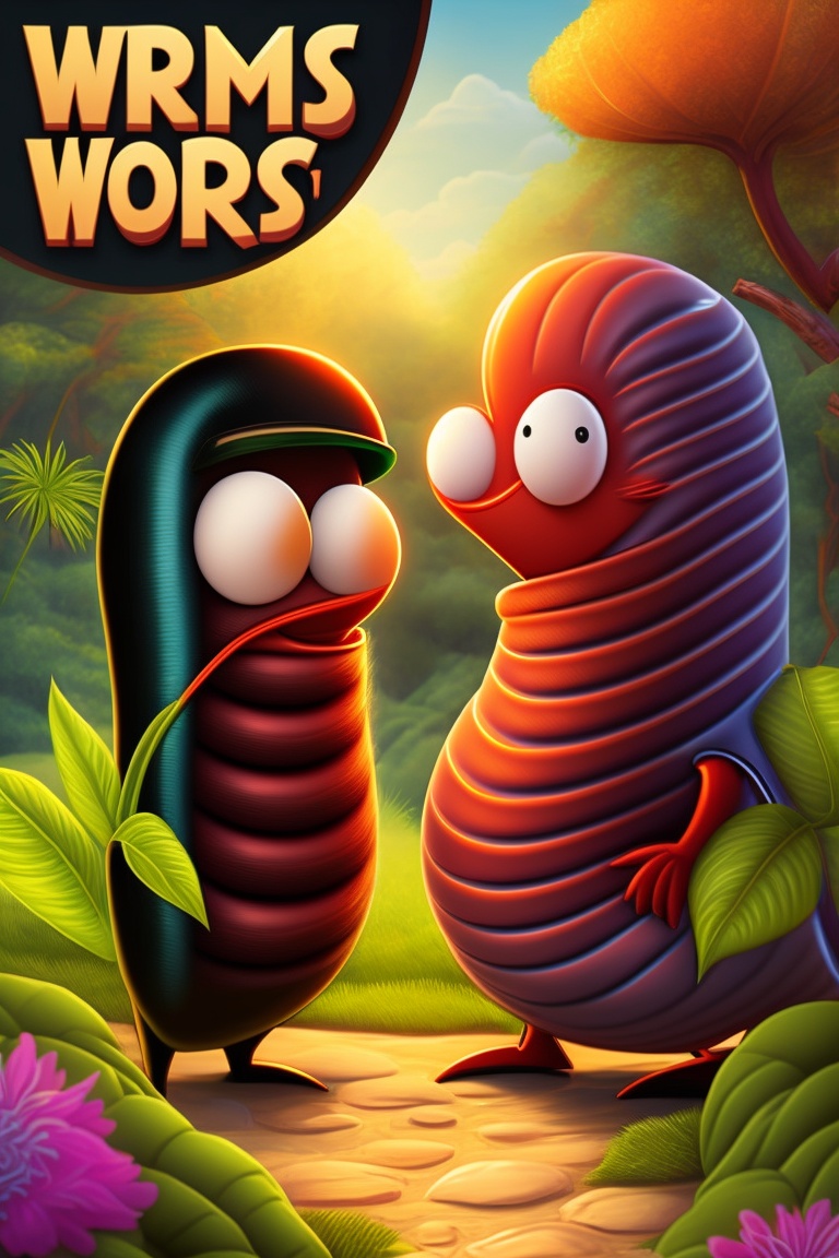 Lexica - "Two worms, comic book style, in a nature setting, where they ...