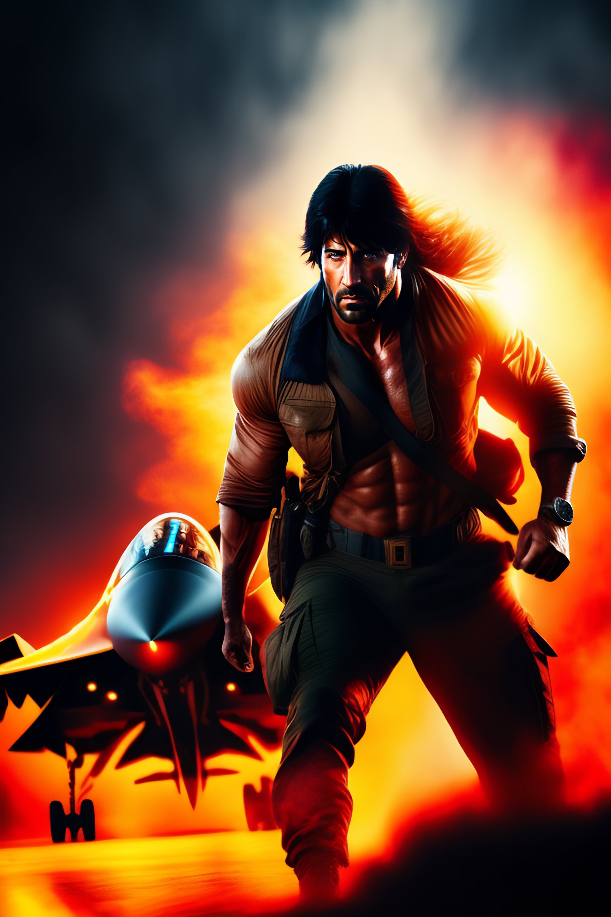 Lexica - Action shot of john rambo in a fighter jet, cinematic lighting ...