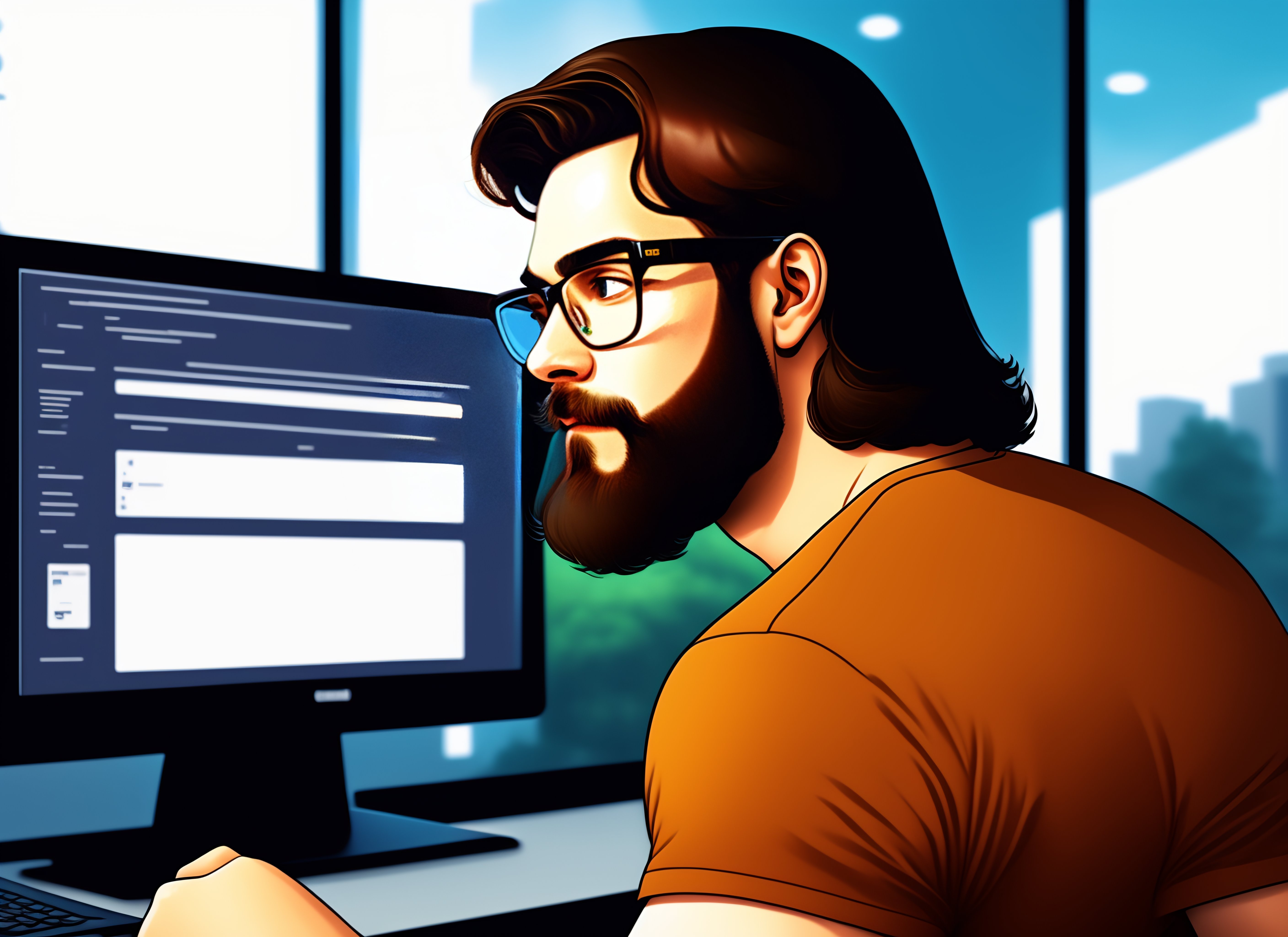 Lexica - A web developer with brown hair down to shoulders and black ...