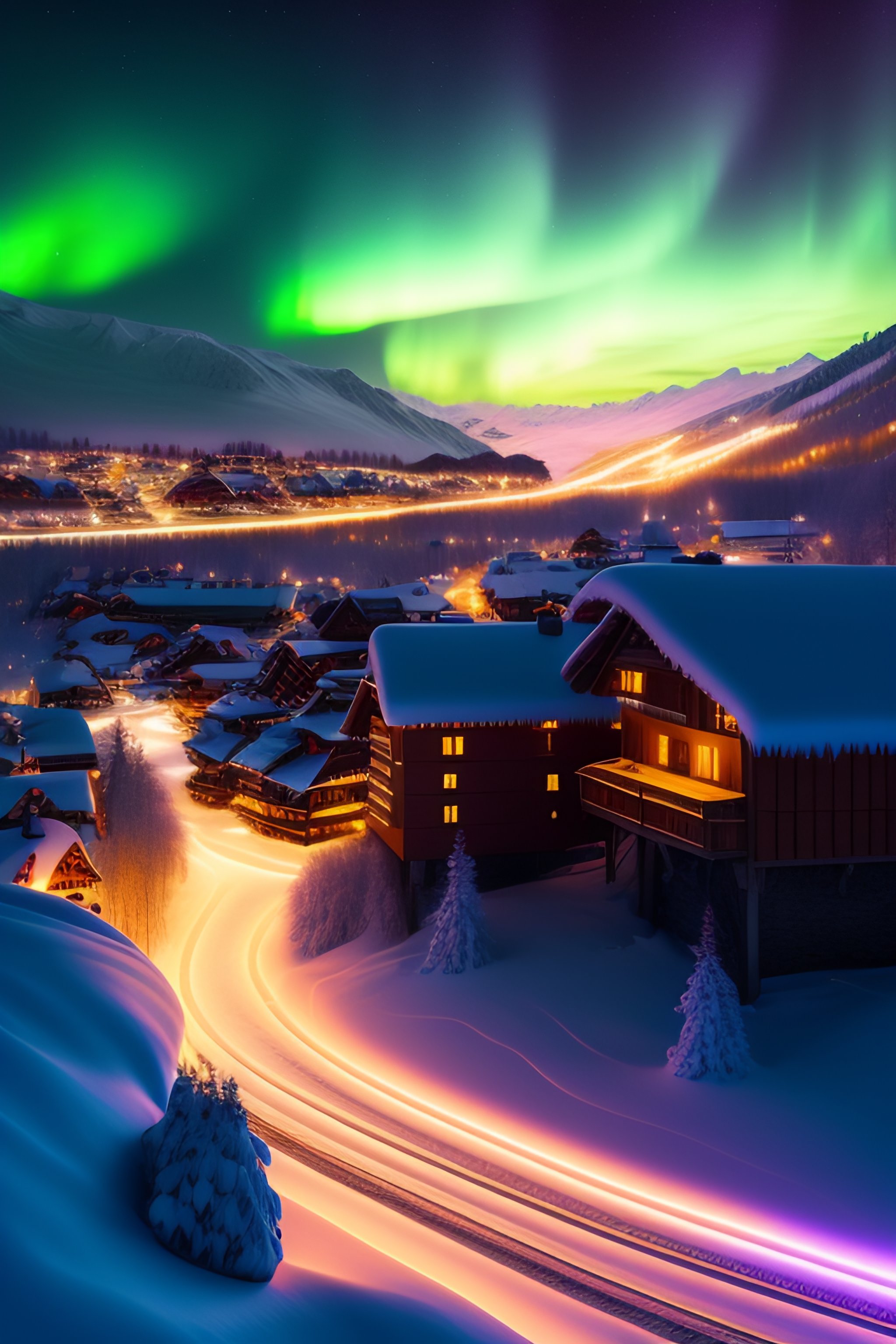 Lexica - The thick snow covered swiss town , the sky is starry , the ...