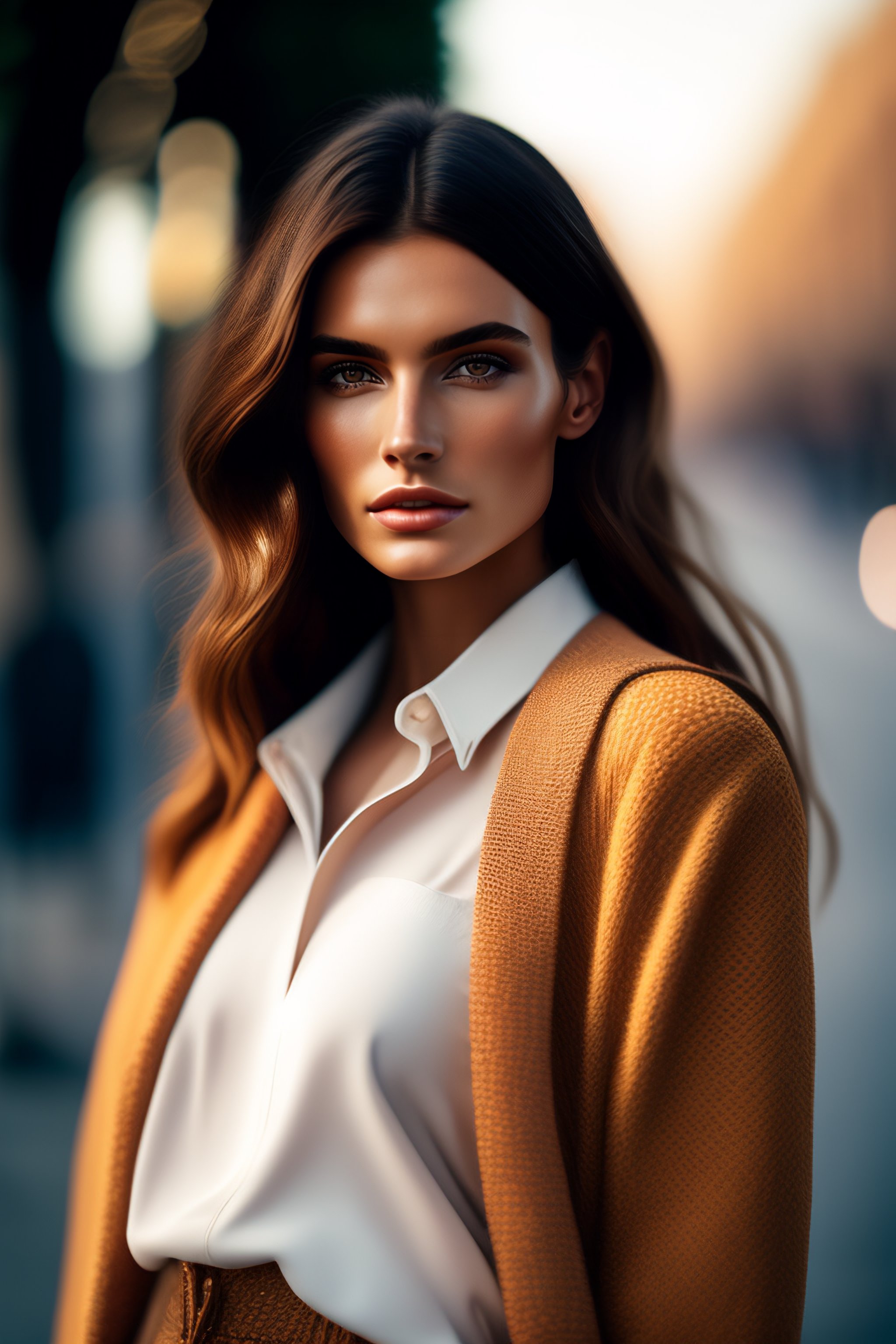 Lexica - Portrait of brunette model wearing casual spring Outfit, feel ...