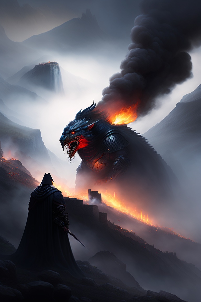 Lexica - An army of balrogs in the back, on the Mordor mountains, Black ...