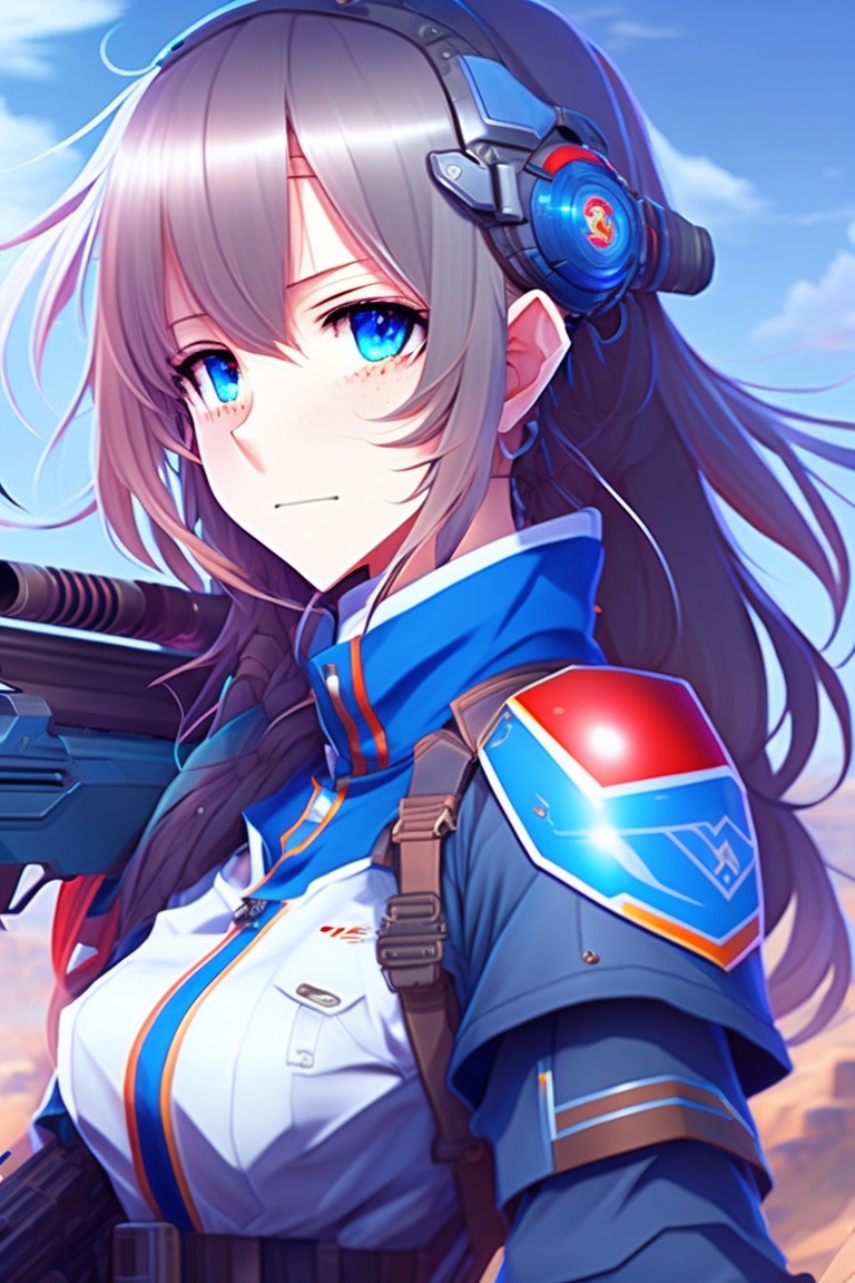 Lexica - Anime girl blue and red eyes, holding a sniper rifle