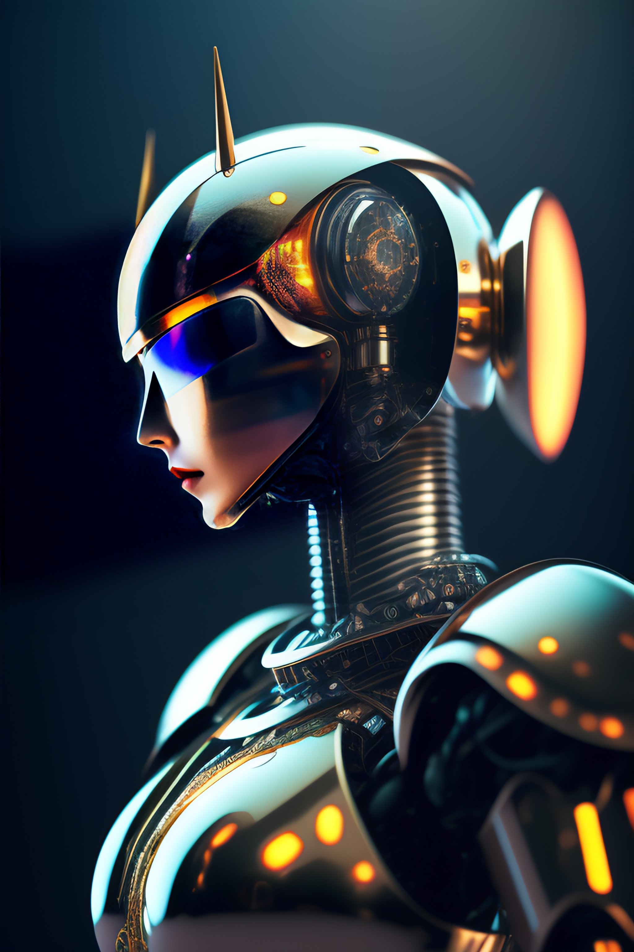 Lexica - Techno magic robot, side portrait, realistic, half body shot ...