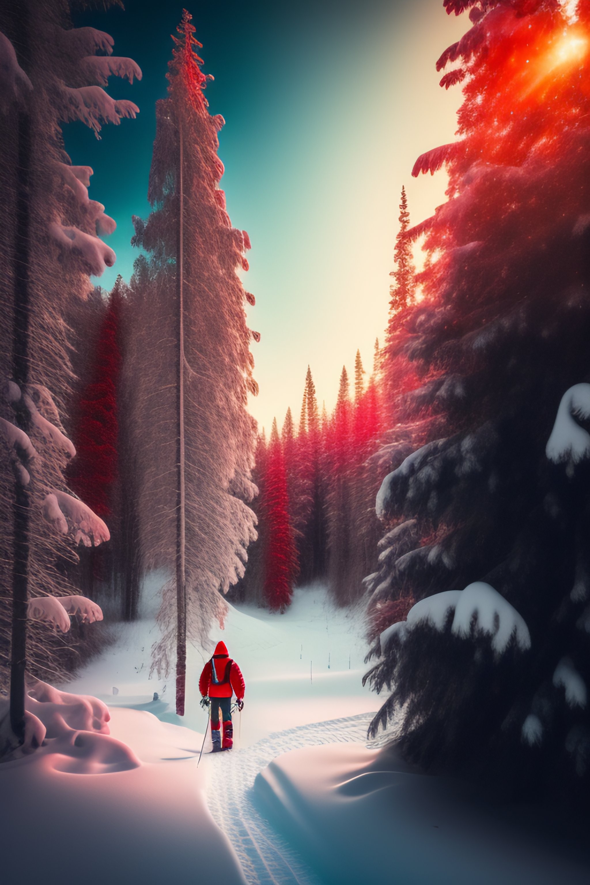 Lexica - Red guy in a snowy forest, red on the snow