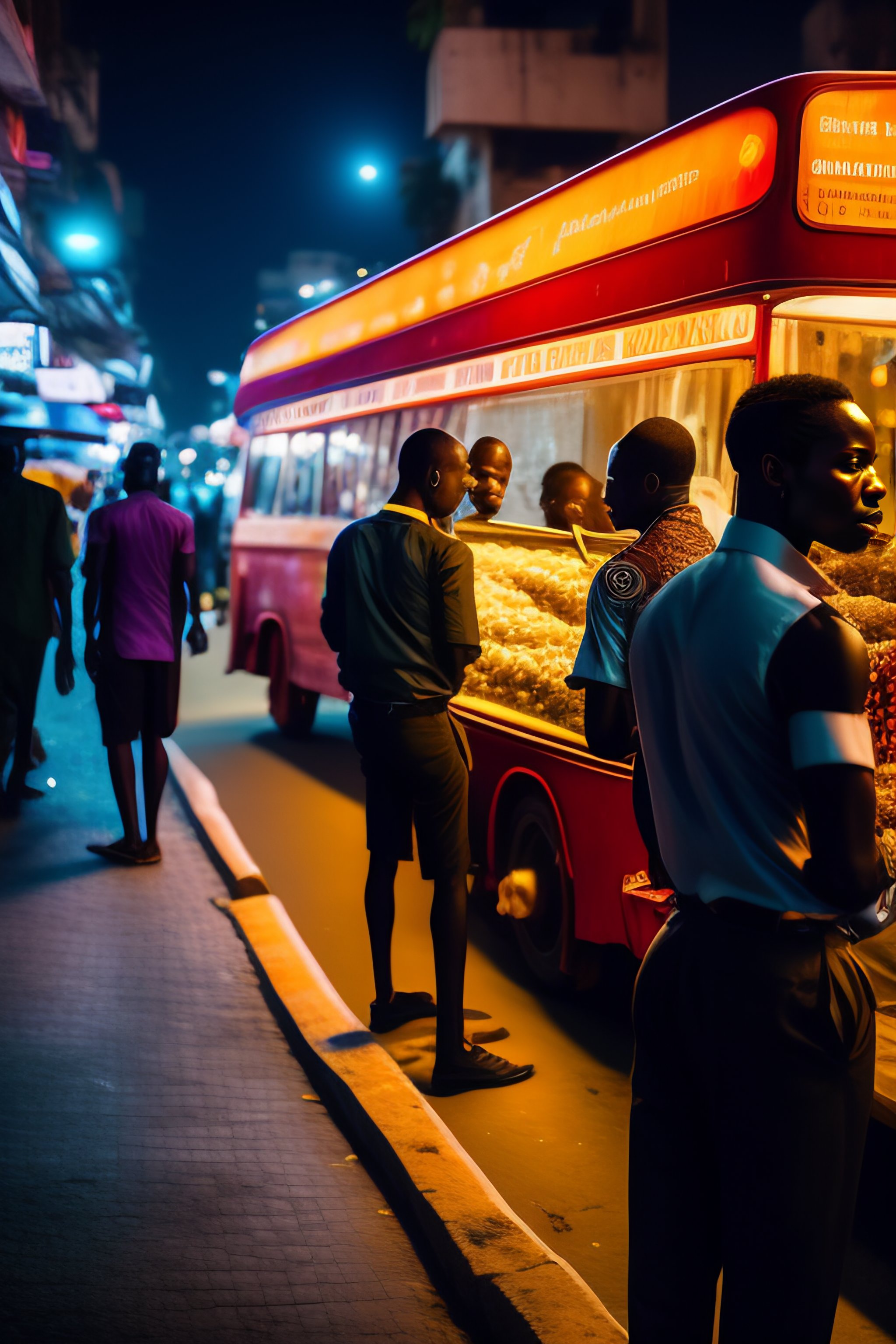 Lexica - Night time life in lagos city nigeria, with bus people doing ...