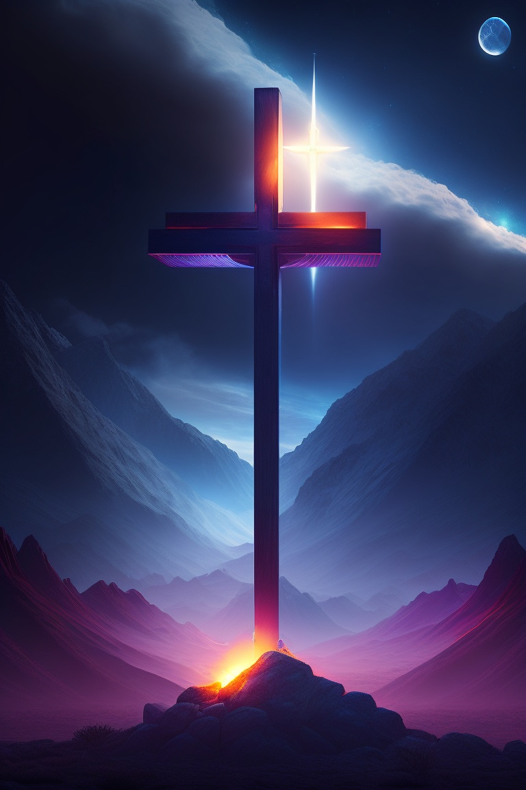 Lexica - Christ cross, mountains in the background, intense moonlight ...