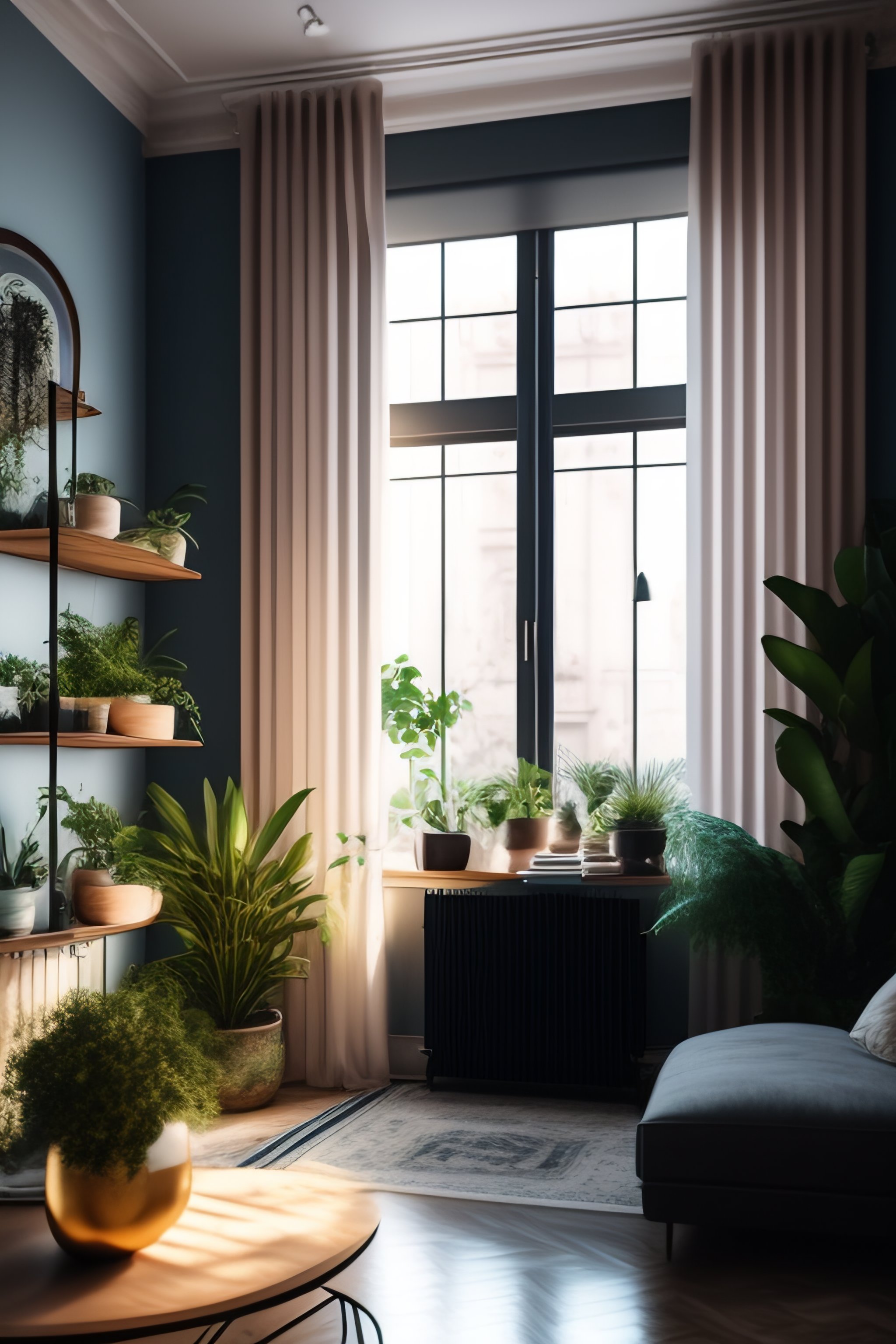 Lexica - Lots of furniture, wall art, plants, flowers, cozy, chaotic ...