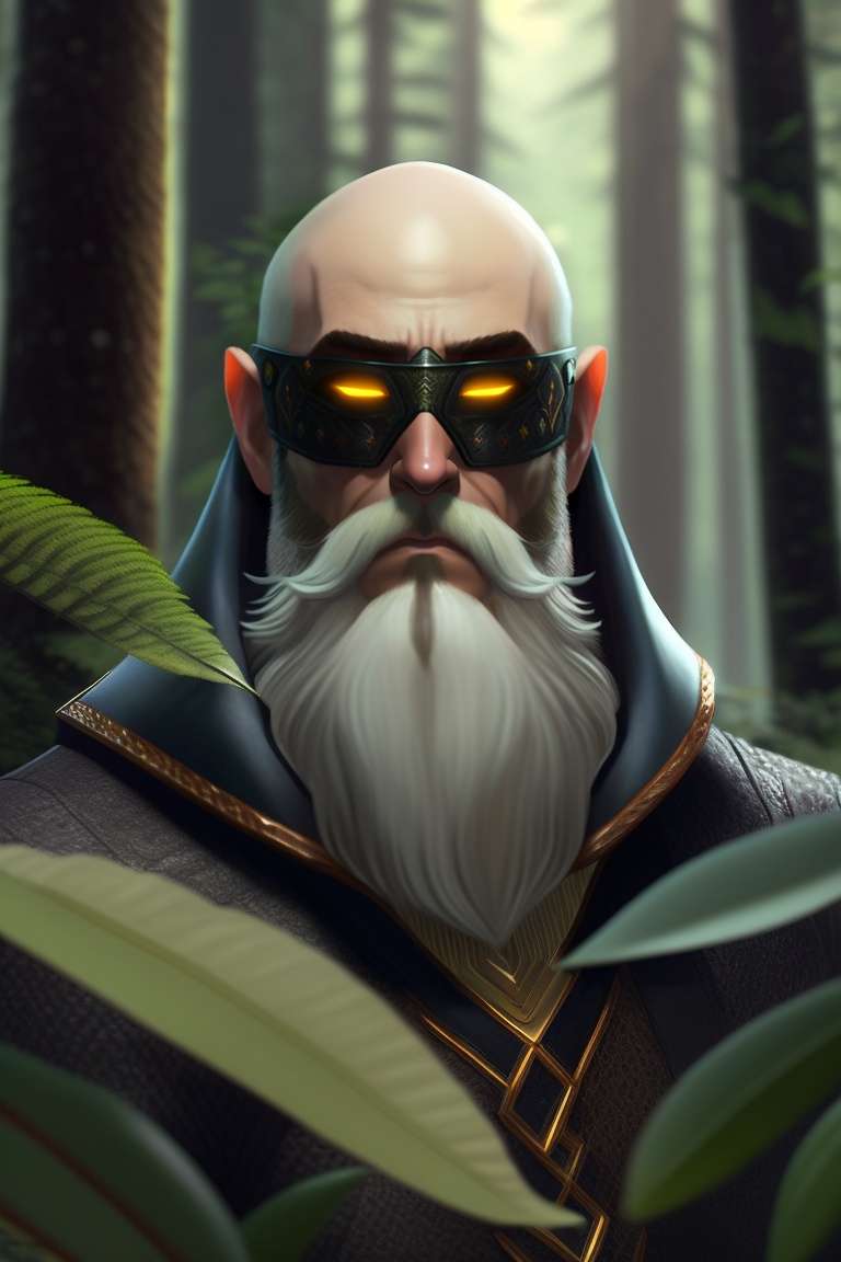 Lexica - A bald elf with sage features, long white beard, black ...
