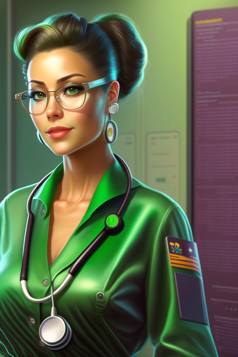 Lexica - Matrix dot drawing, detailed nurse in green scrubs, hair in a ...