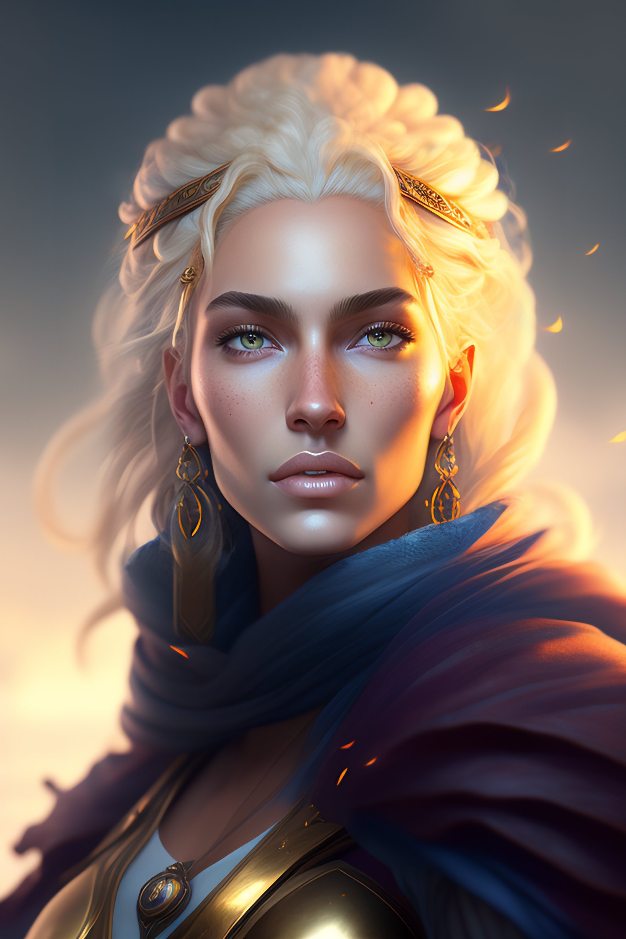 Lexica - A portrait of a female air genasi cleric, tempest thunder ...