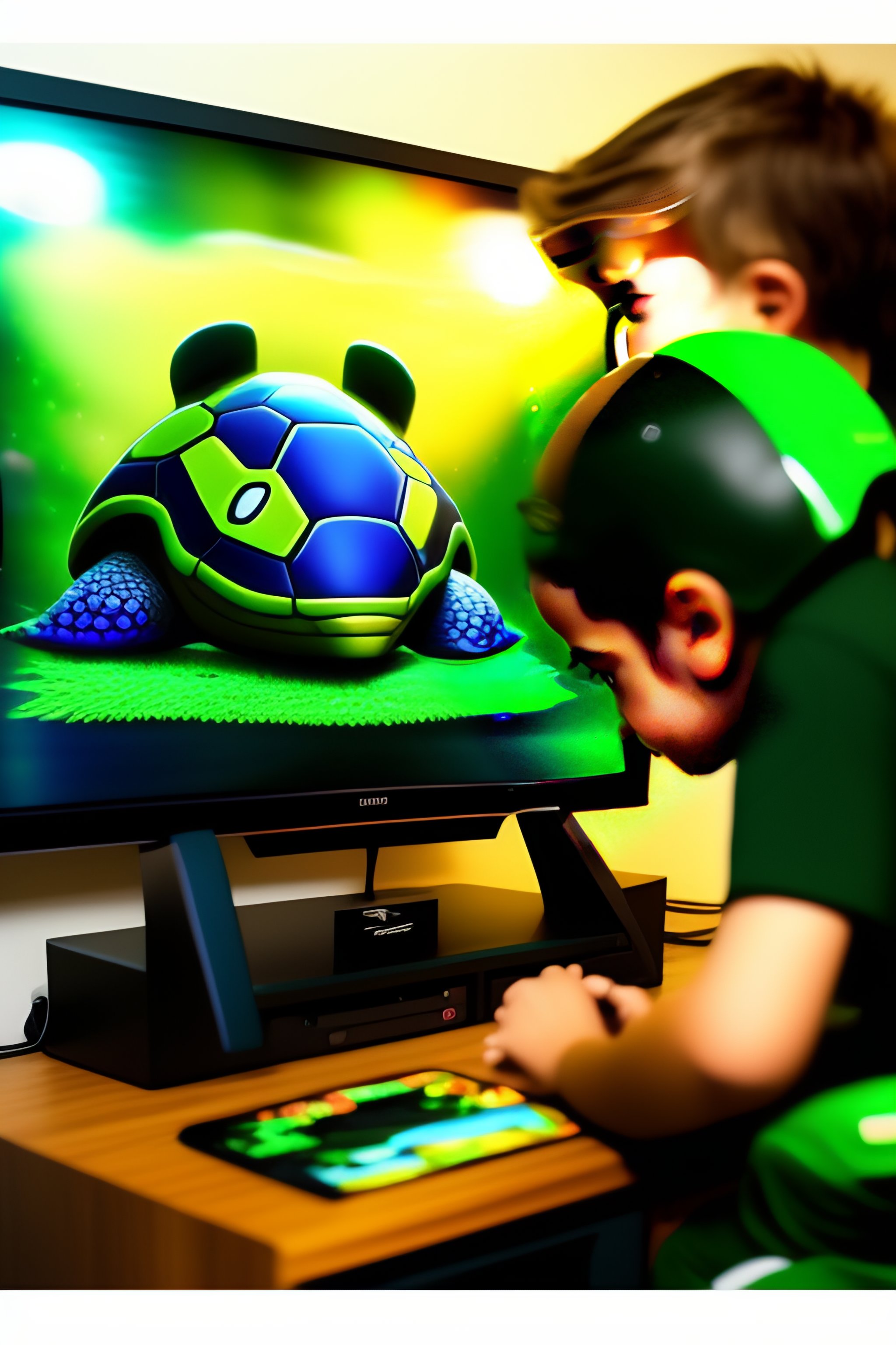 Lexica - A turtle playing a video game with Ben from the cartoon Ben 10