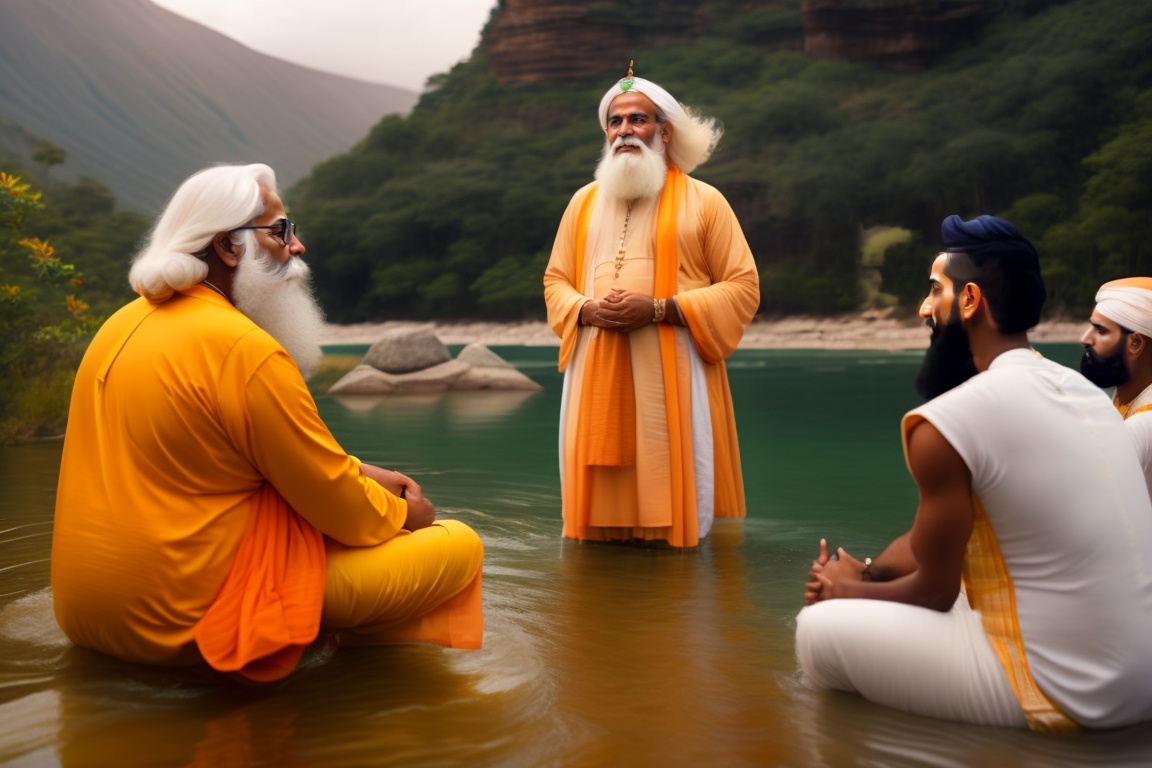 Lexica - Indian hindu guru teaching his five male students in the ...