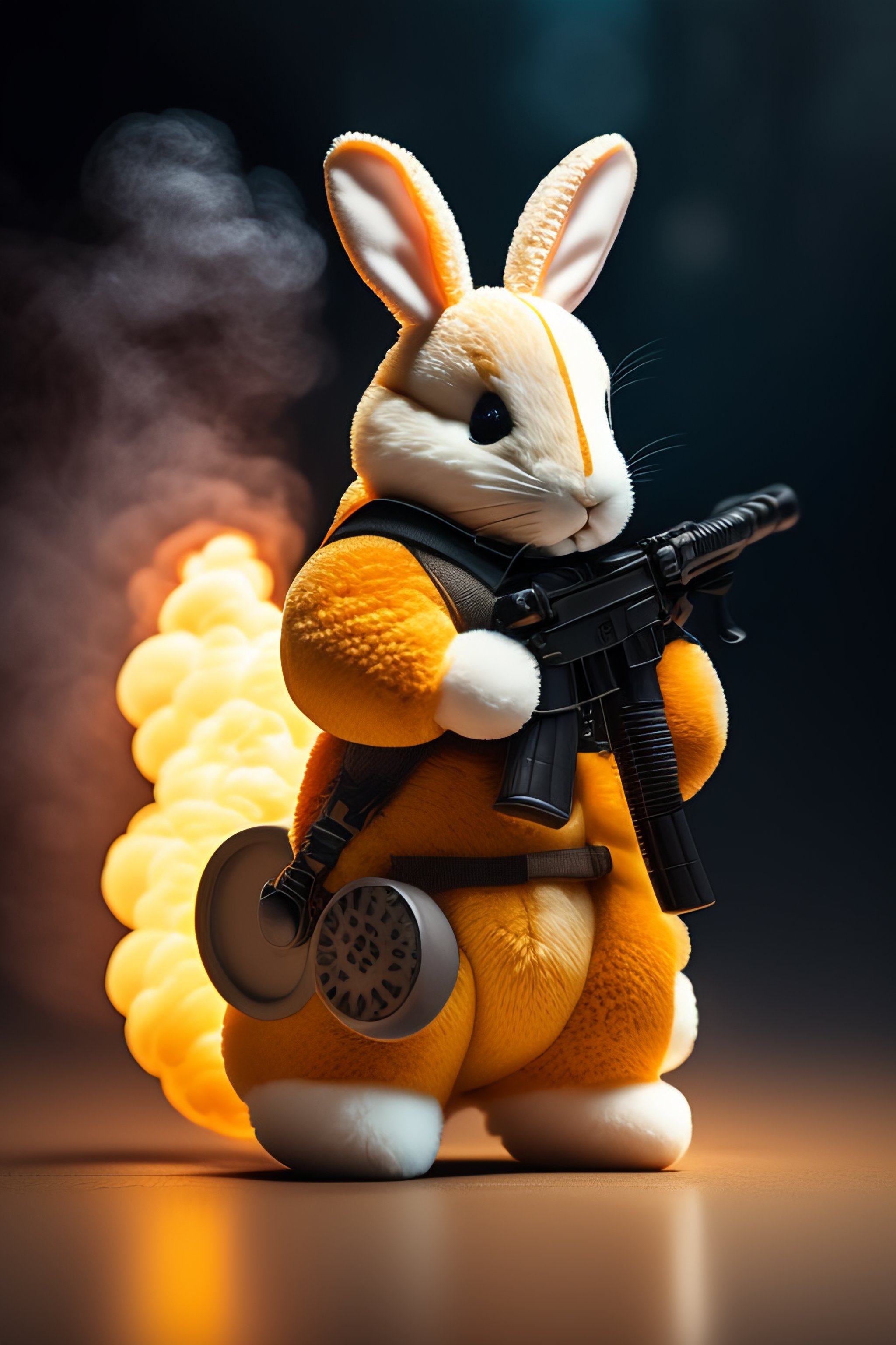 Lexica - Plush rabbit in a gas mask with a machine gun against the ...