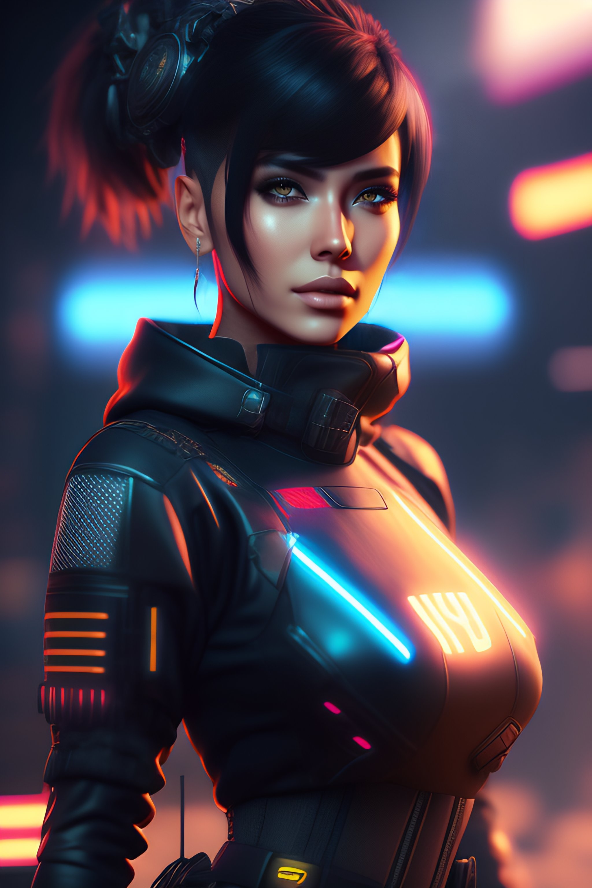 Lexica - Mech Punk clothes with short hair girl, battle status, hyper ...