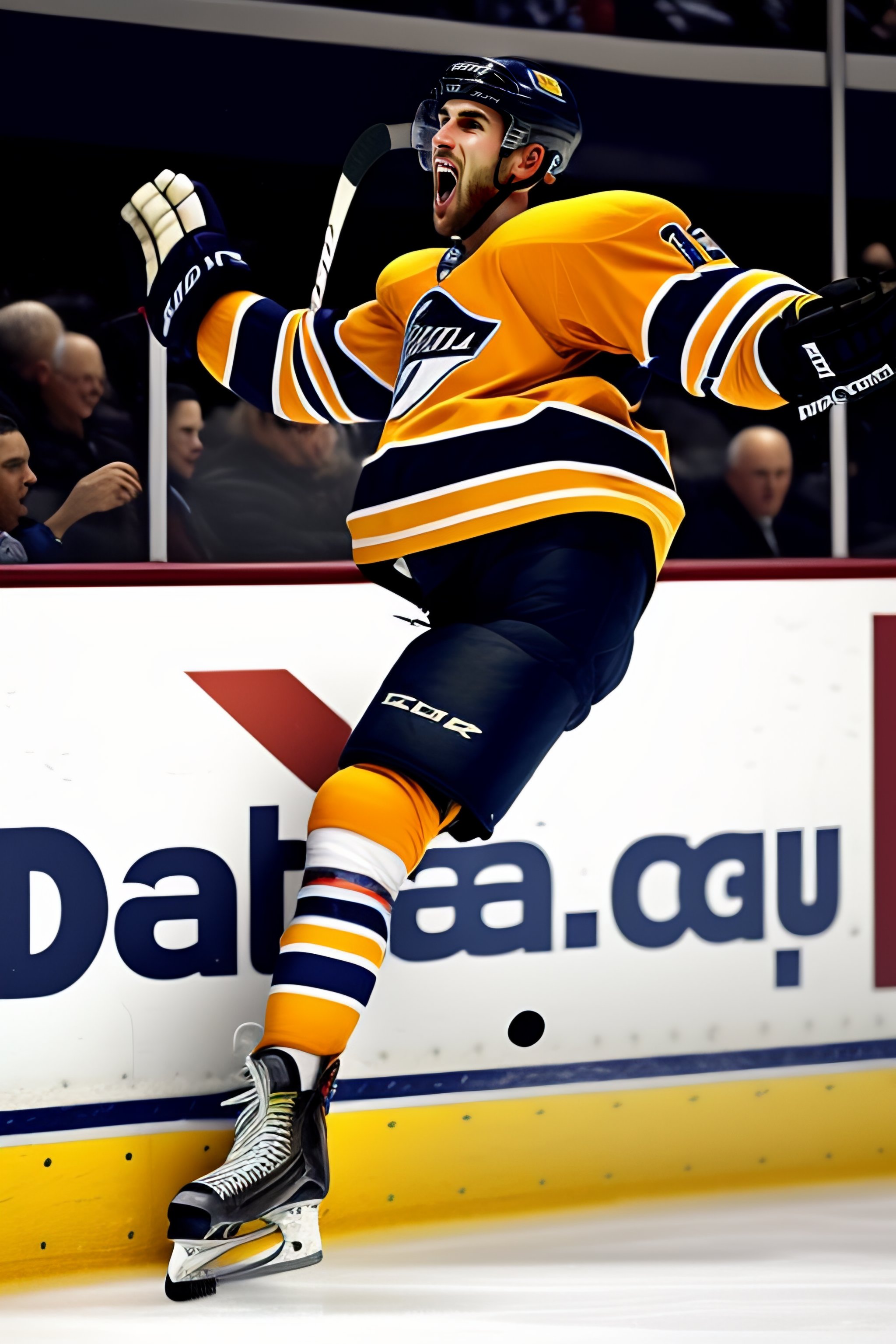 Lexica - Portrait of happy male hockey player celebrating a goal