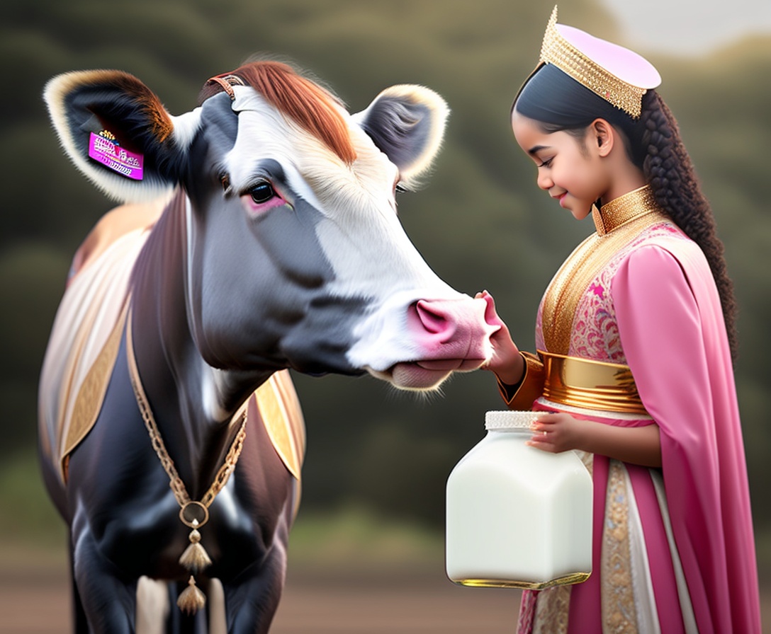 Lexica - A milkmaid say no to prince for given milk , show cow