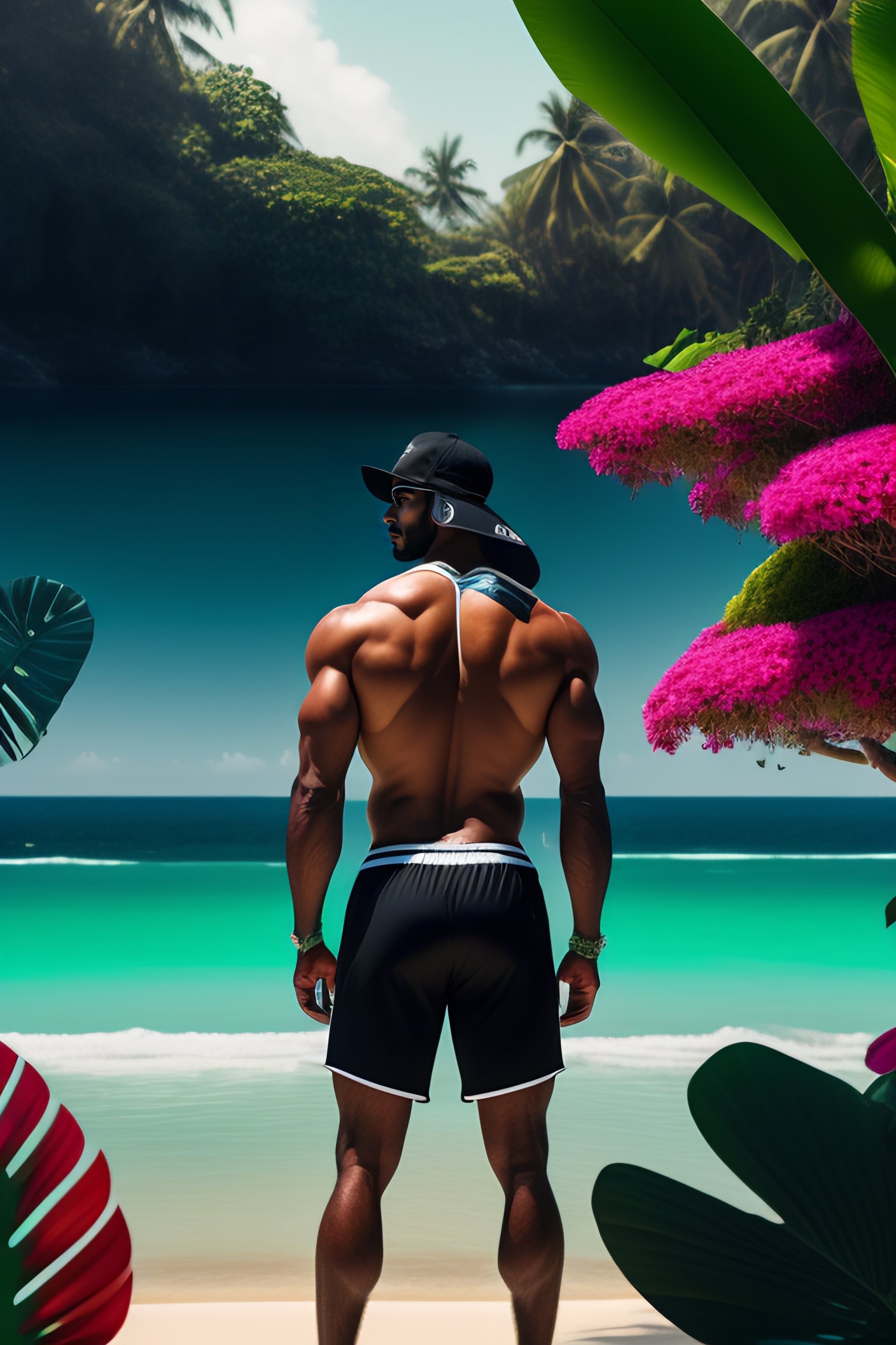 Lexica - Handsome Brazilian mulatto man wearing black swim trunks and ...