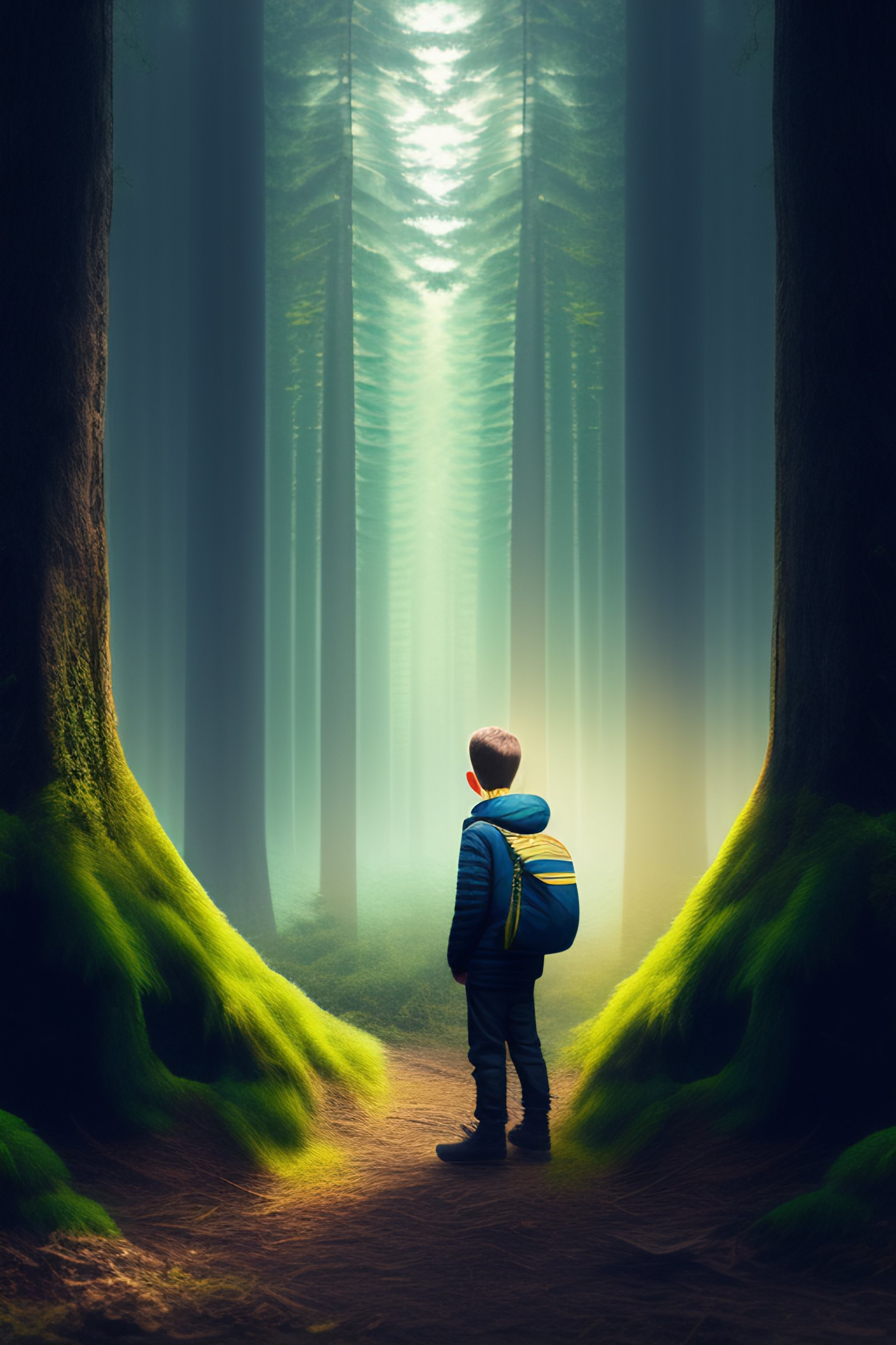 Lexica - Small man alone in the forest with bird in 3D