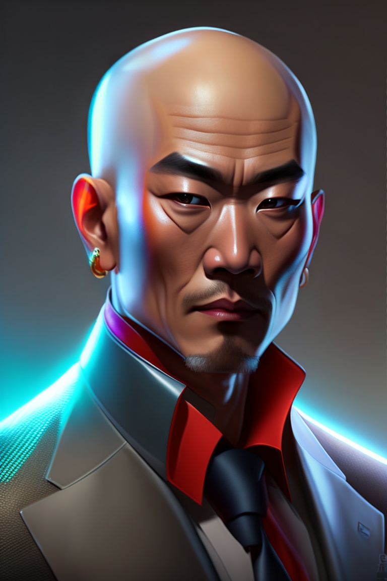 Lexica - Portrait of japanese man, age 50, gaunt face, suit, bald, full ...