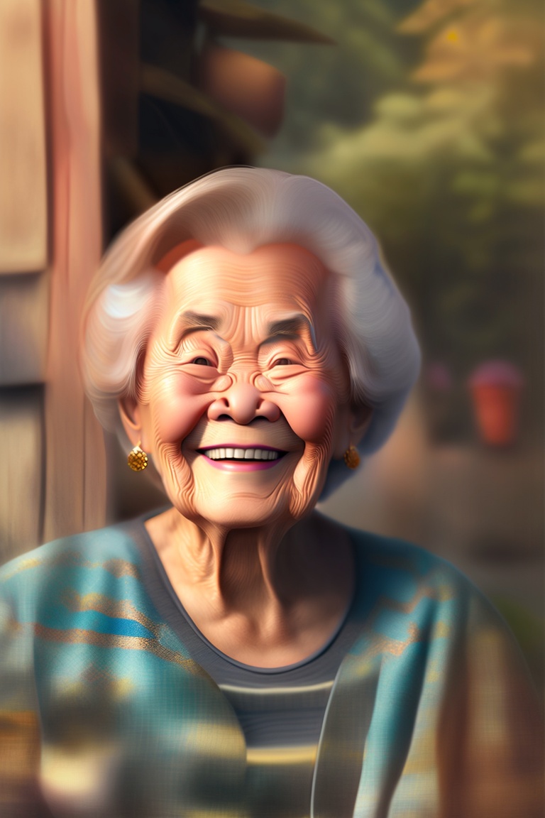 Lexica - A grandma with a many wrinkles smiling, with a round face and ...