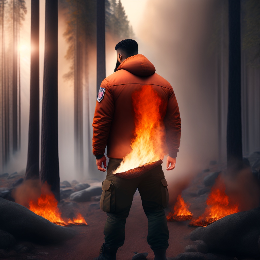 Lexica - Person standing inside a forest fire, strong determined ...