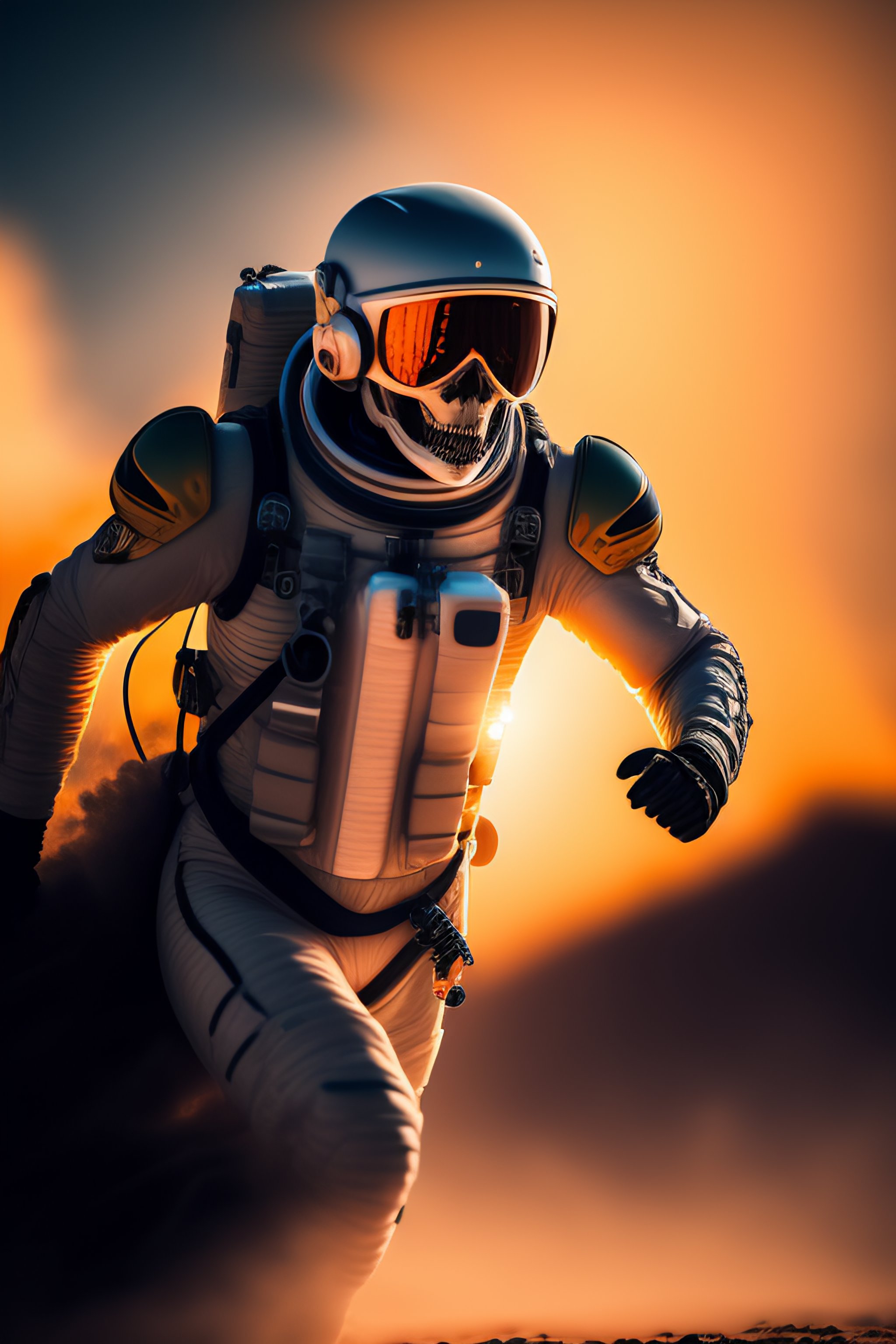Lexica - Action shot of skeleton astronaut, cinematic lighting, brutal ...