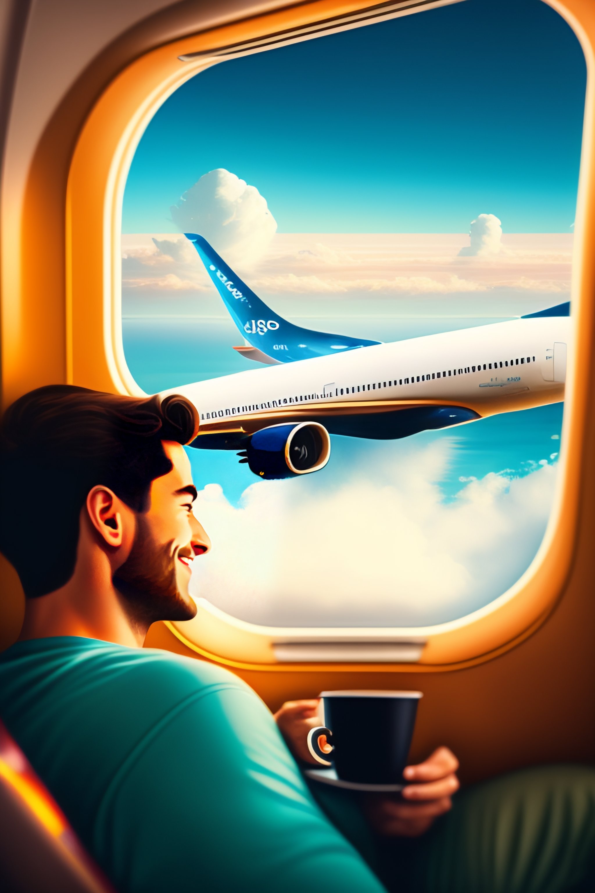 Lexica - The panel could show Jake sitting on an airplane with an ...