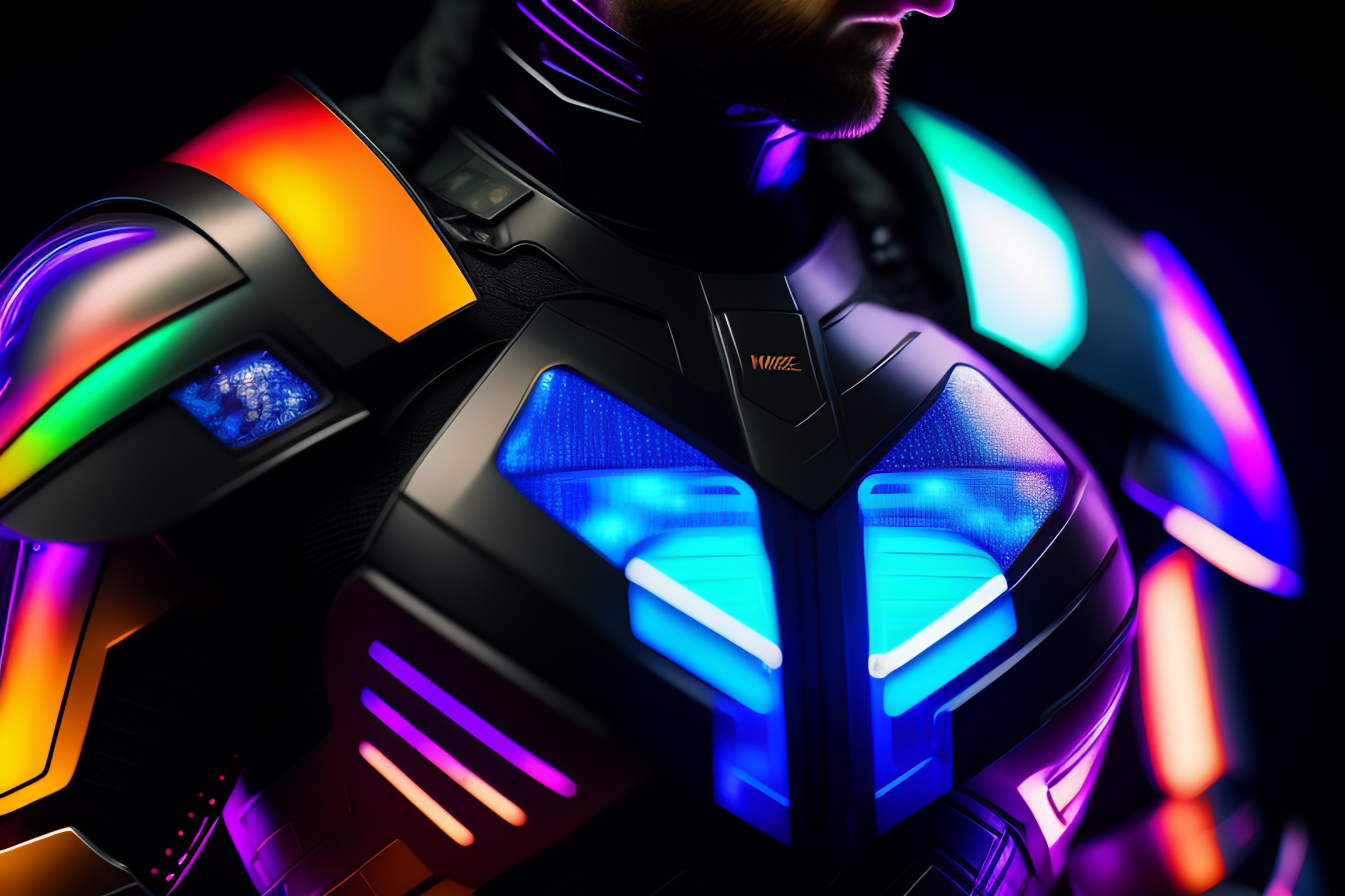 Lexica - A photograph of a cyberpunk armour made of black titanium and ...