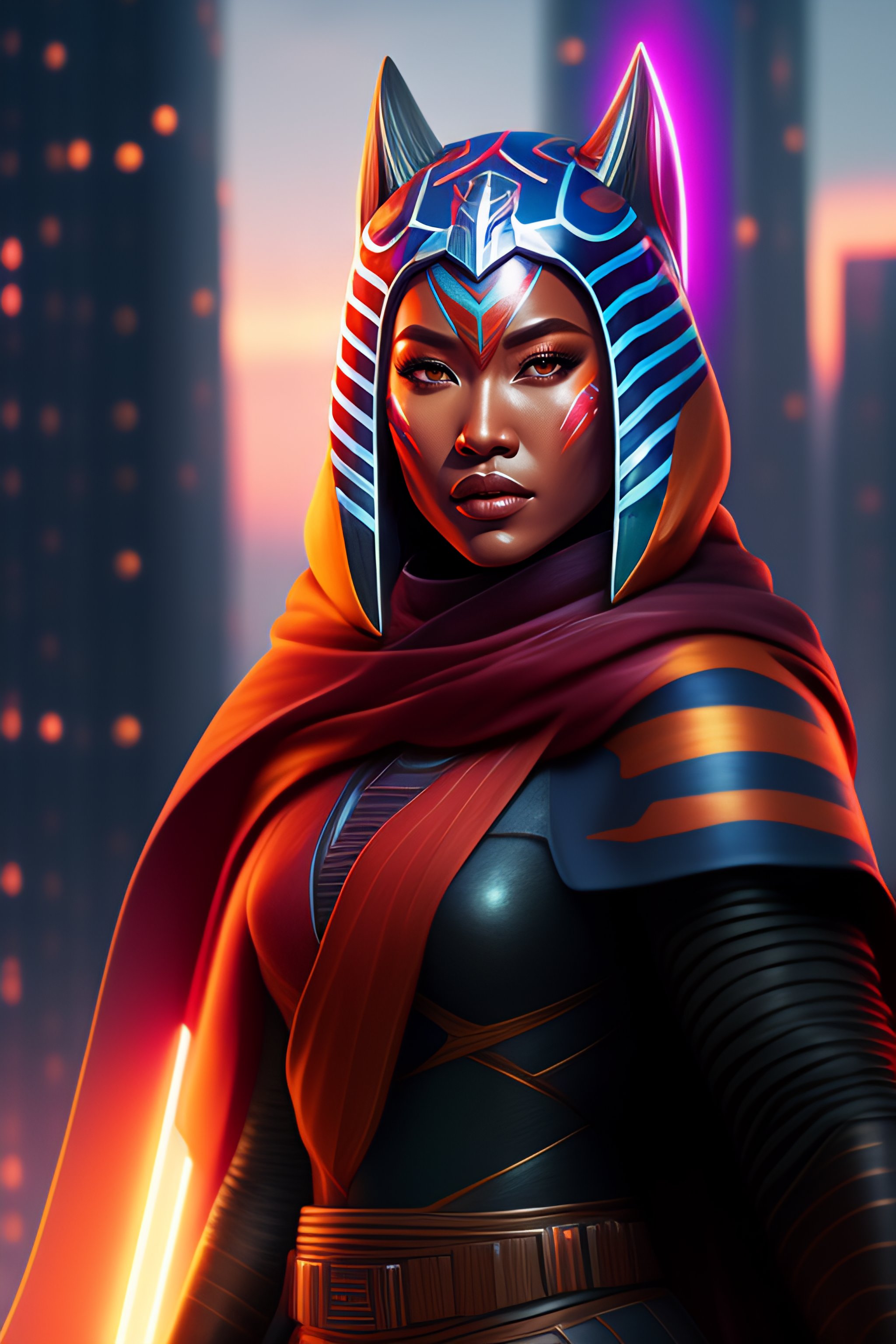 Lexica - Portrait of a jedi Ahsoka Tano holding a sable laser in his ...