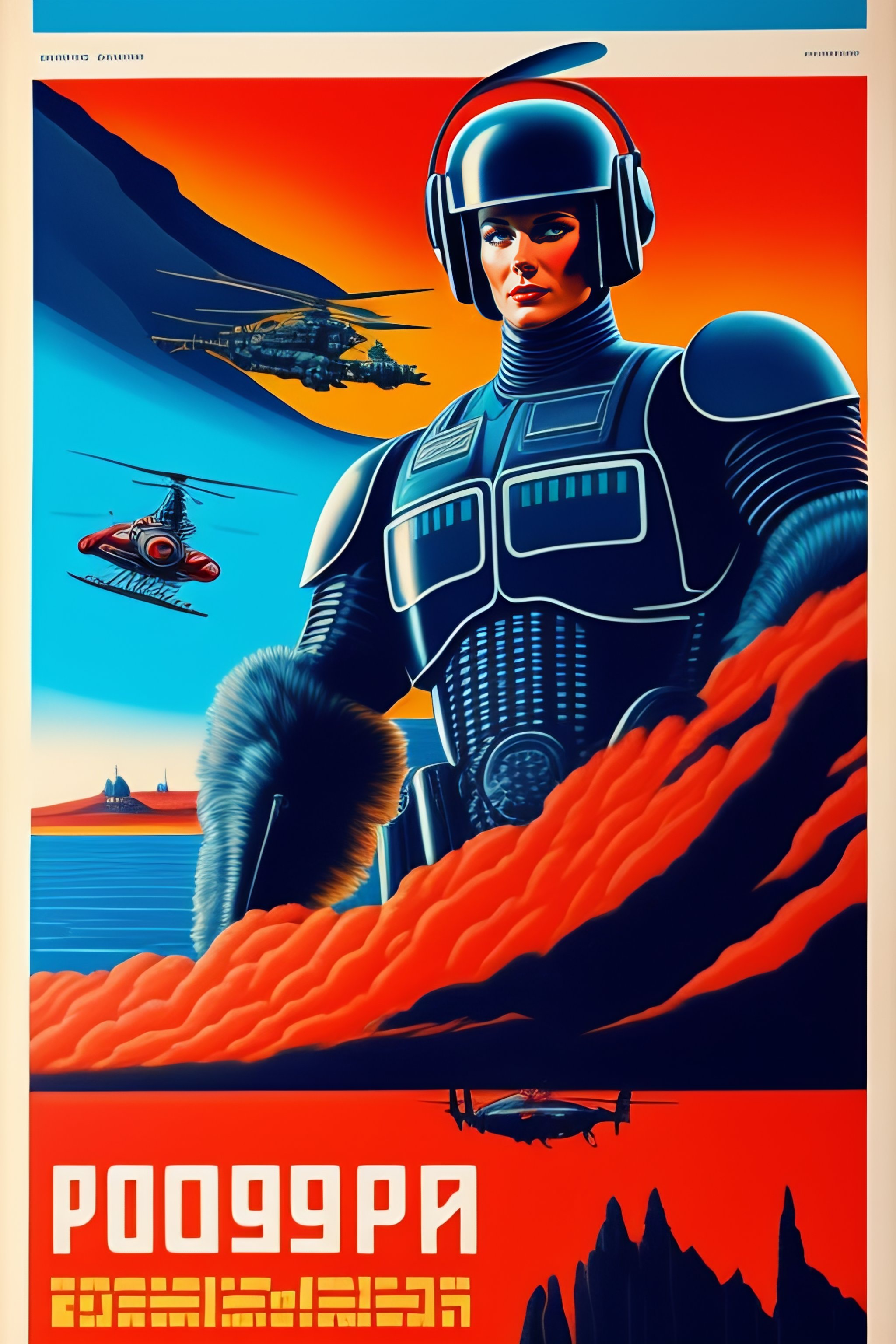 Lexica - Soviet poster of robocop piloting a helicopter in iceland