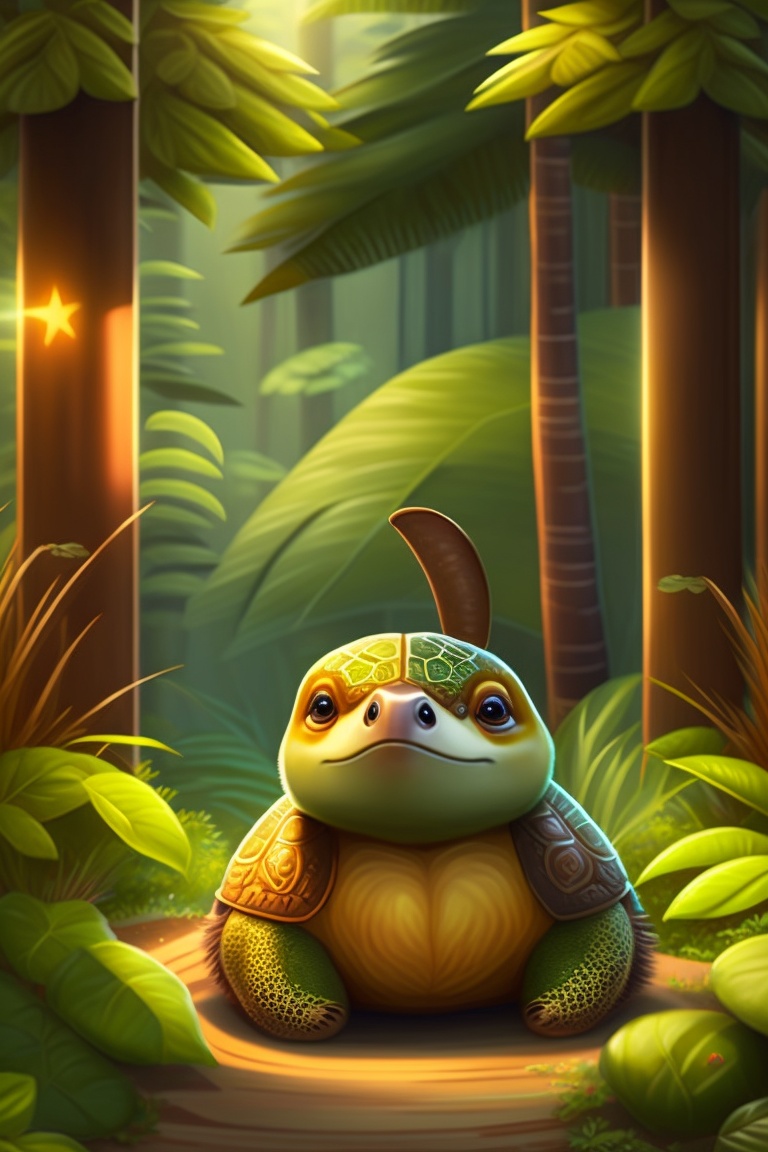 Lexica - Turtle and sloth, forest, path. cartoon.