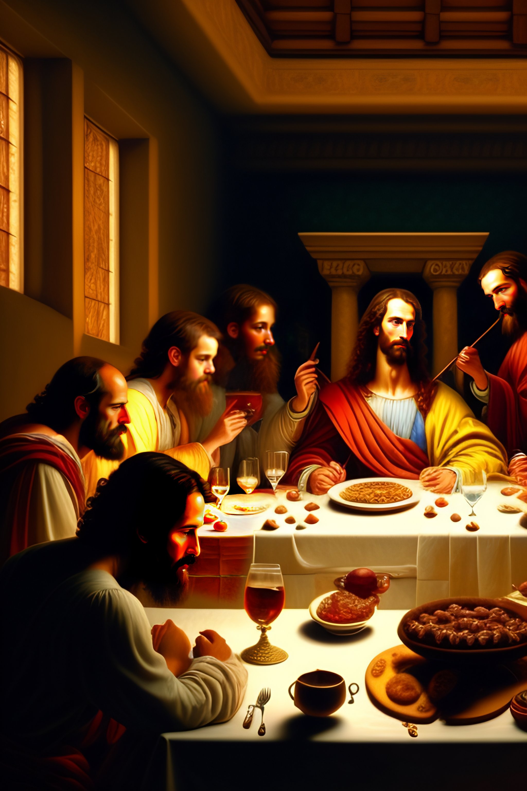 Lexica - A bright, oil paint of last supper, intricately detailed ...