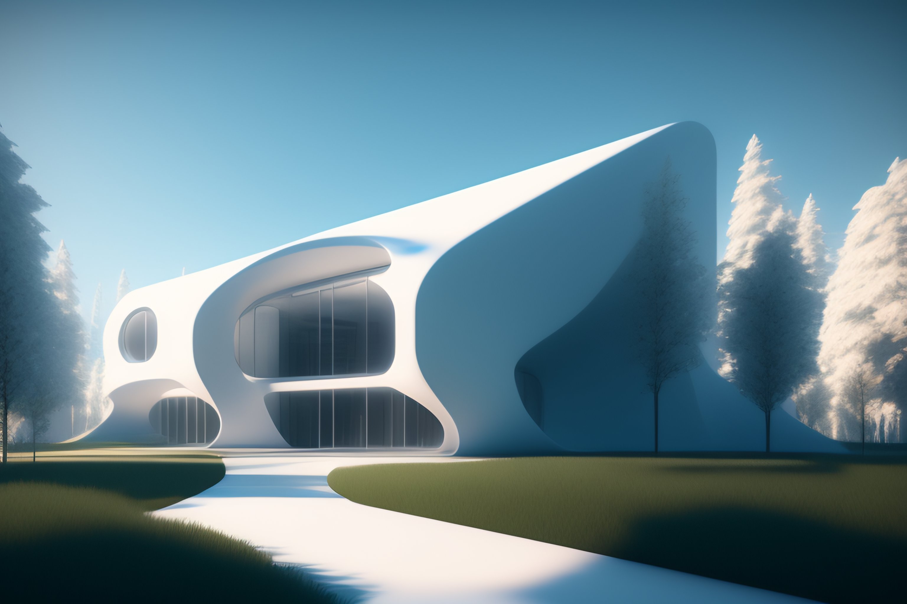 Lexica - Sci-fi architecture, parametric design, white material, glass, illuminated poll, soft ...