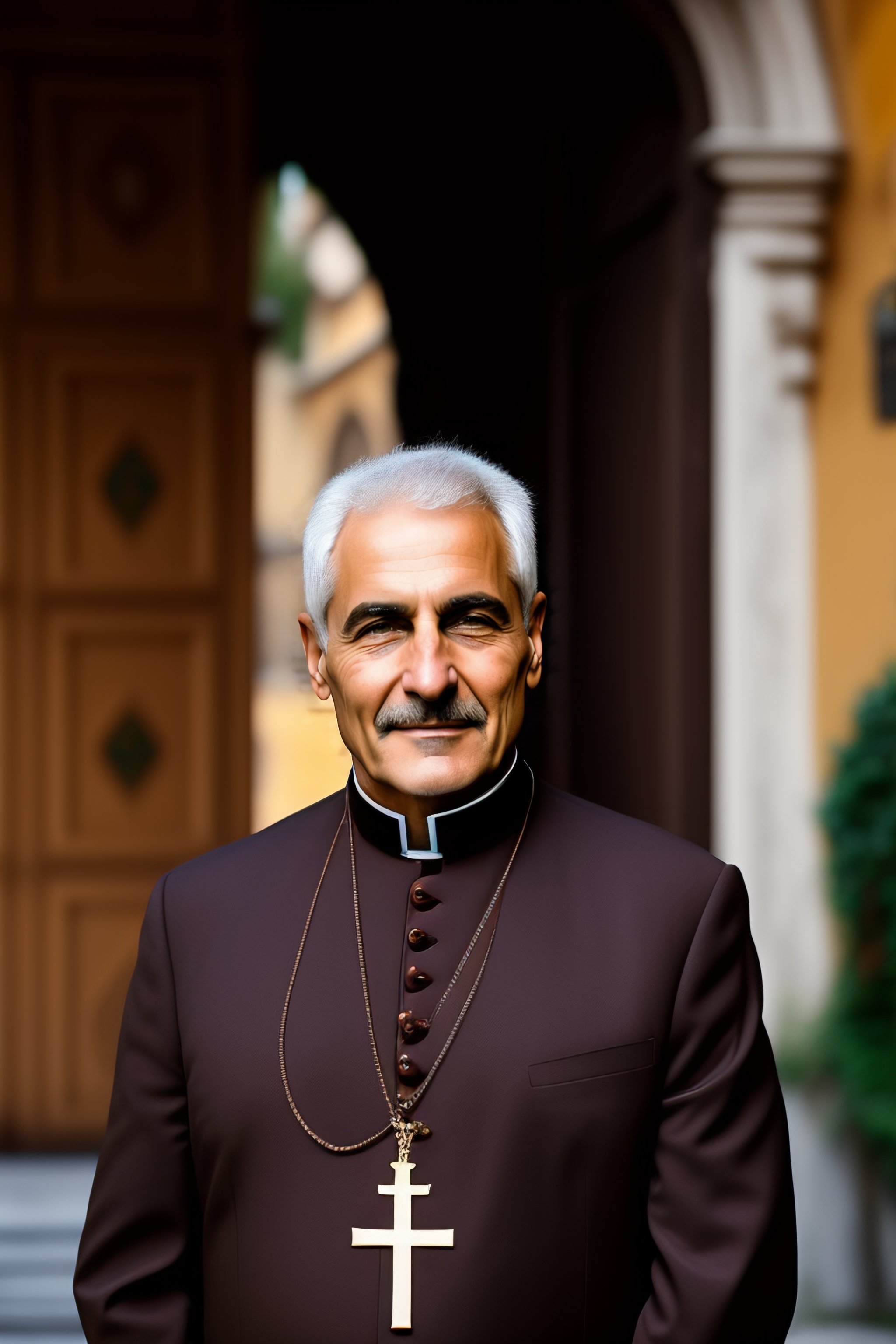 Lexica - Italian priest with short brown hair. Calm. With compassionate ...