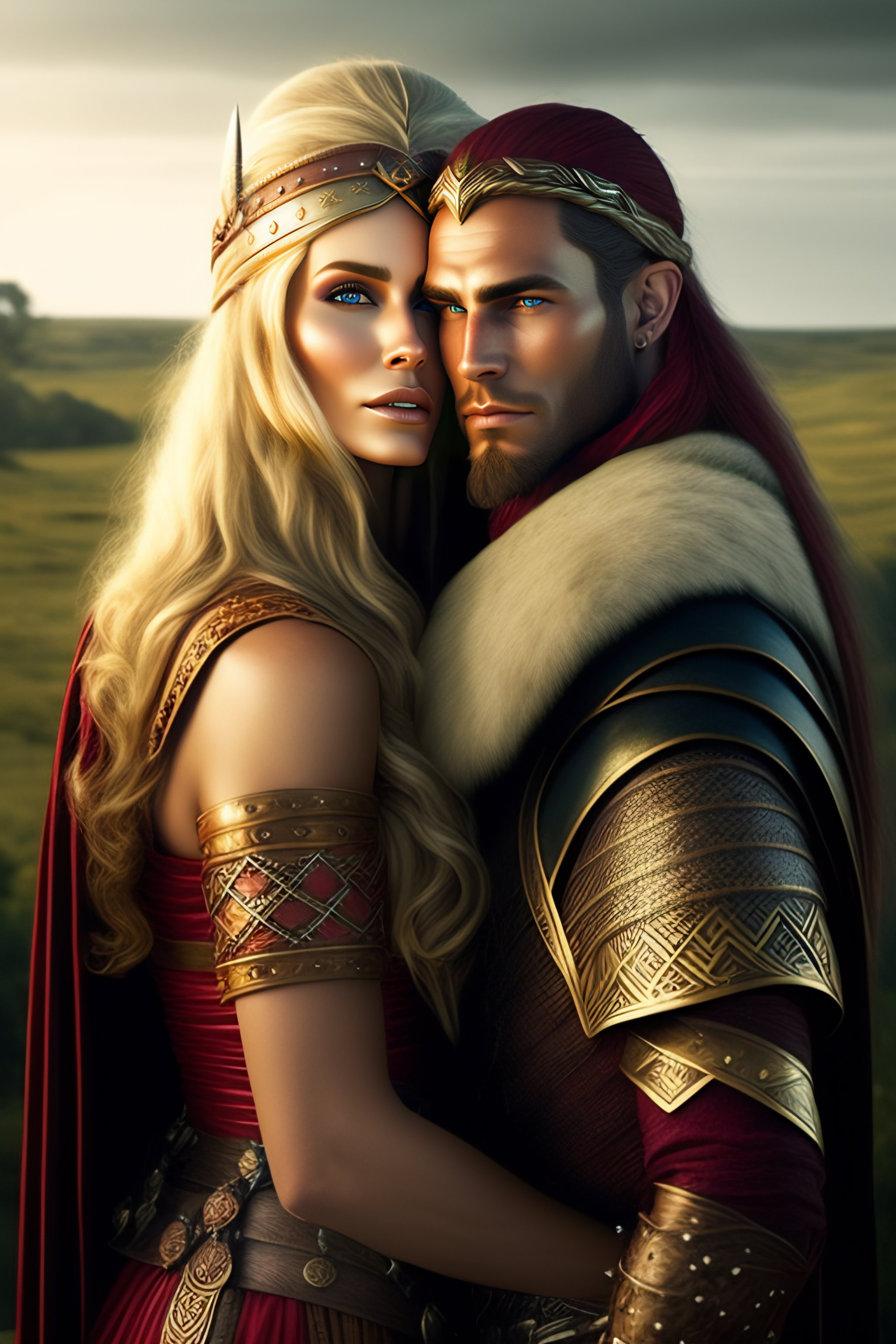 Lexica - Viking hugging male elf