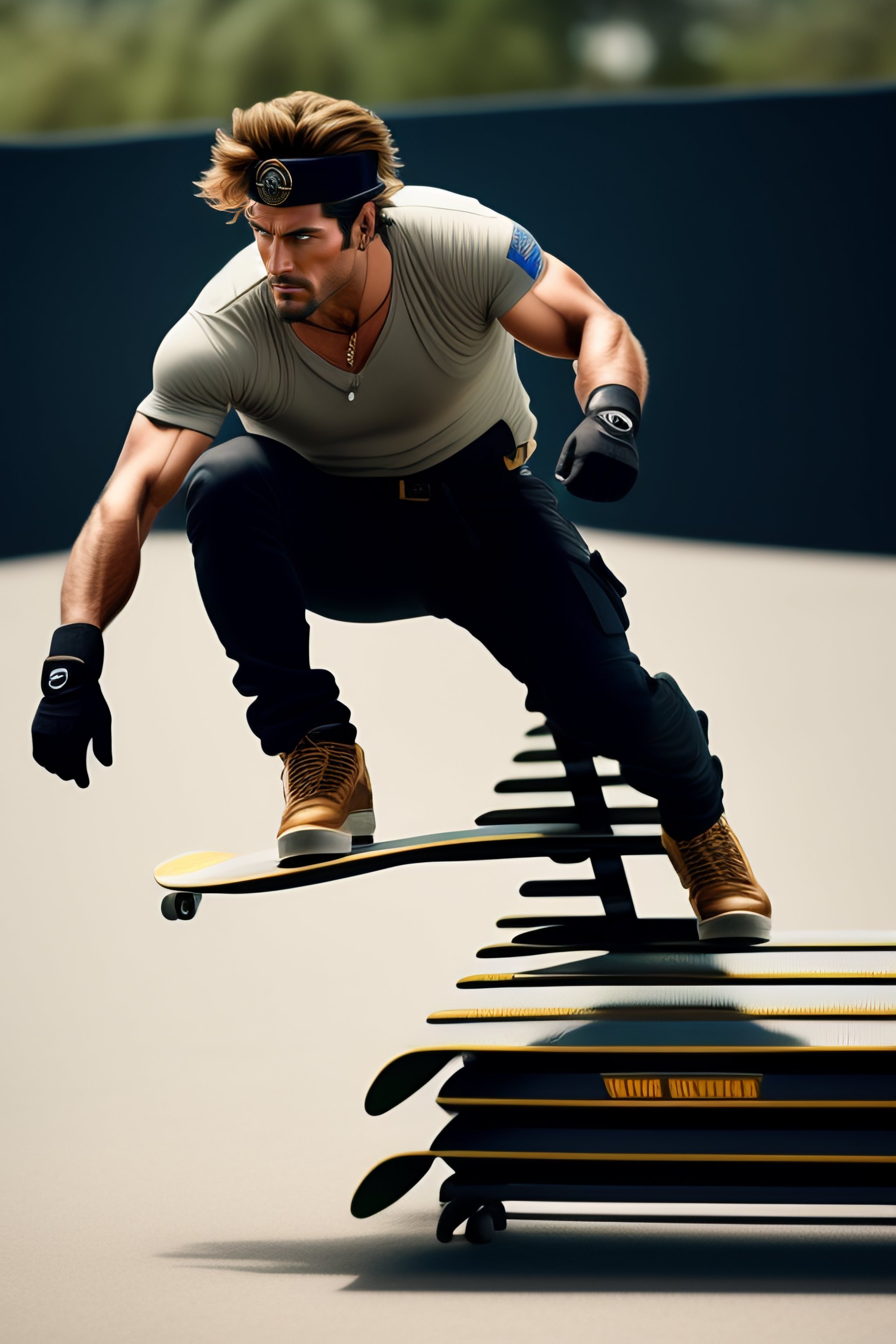 Lexica - Action shot of Solid Snake doing a skateboarding trick while ...