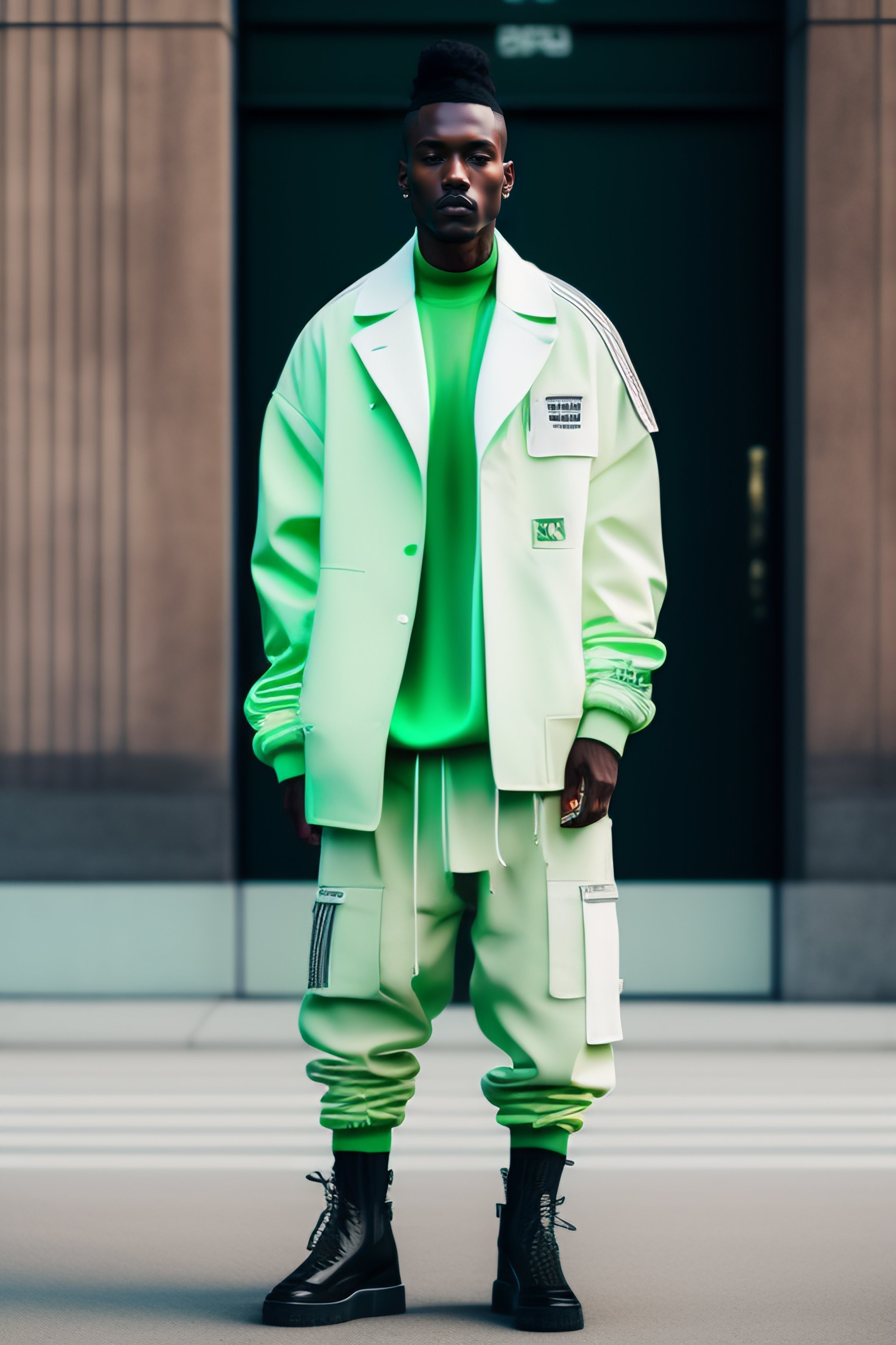 Lexica - Full body view of a short pastel green colored work jacket ...