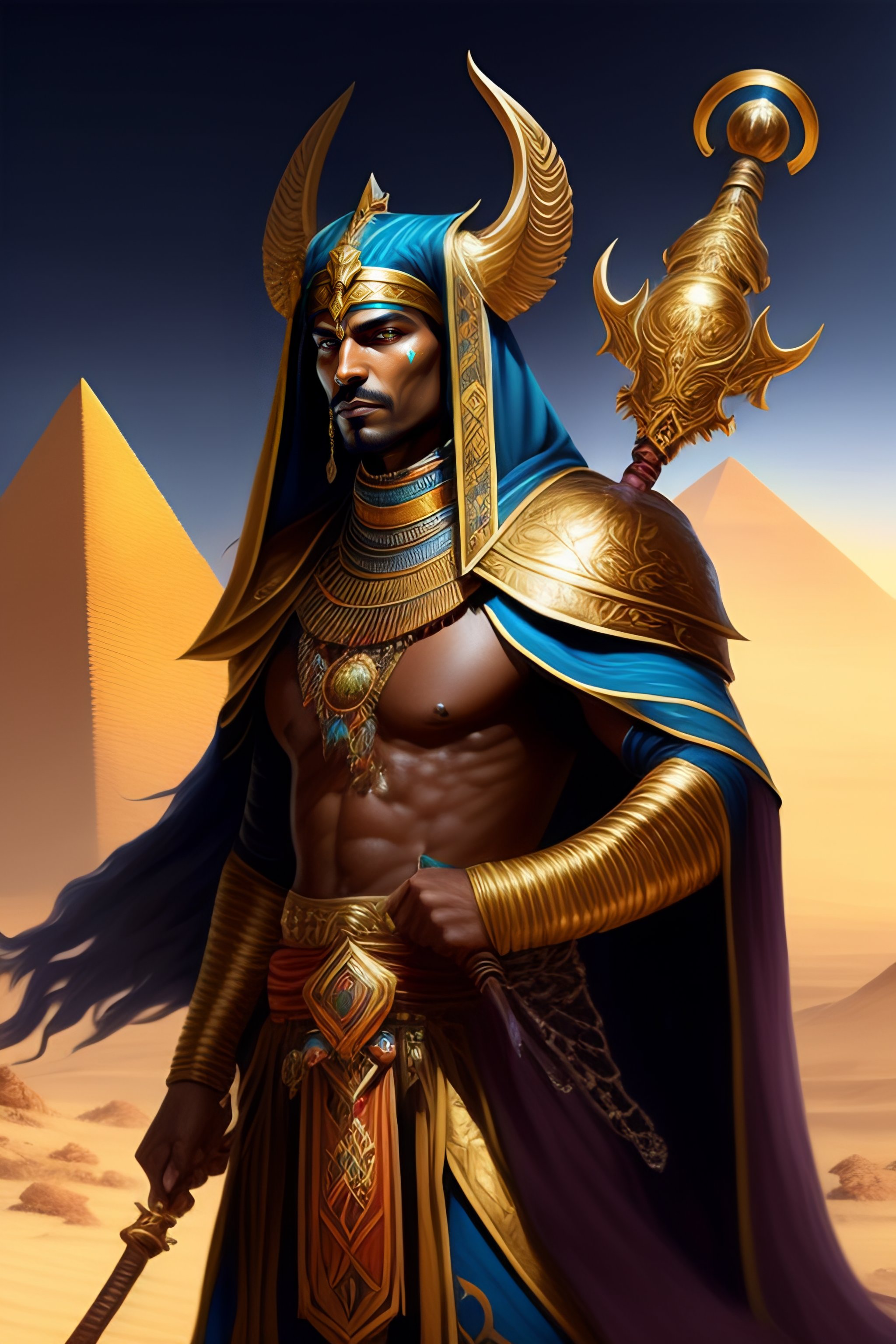 Lexica - An undead desert lich pharaoh, holding a cobra head staff ...