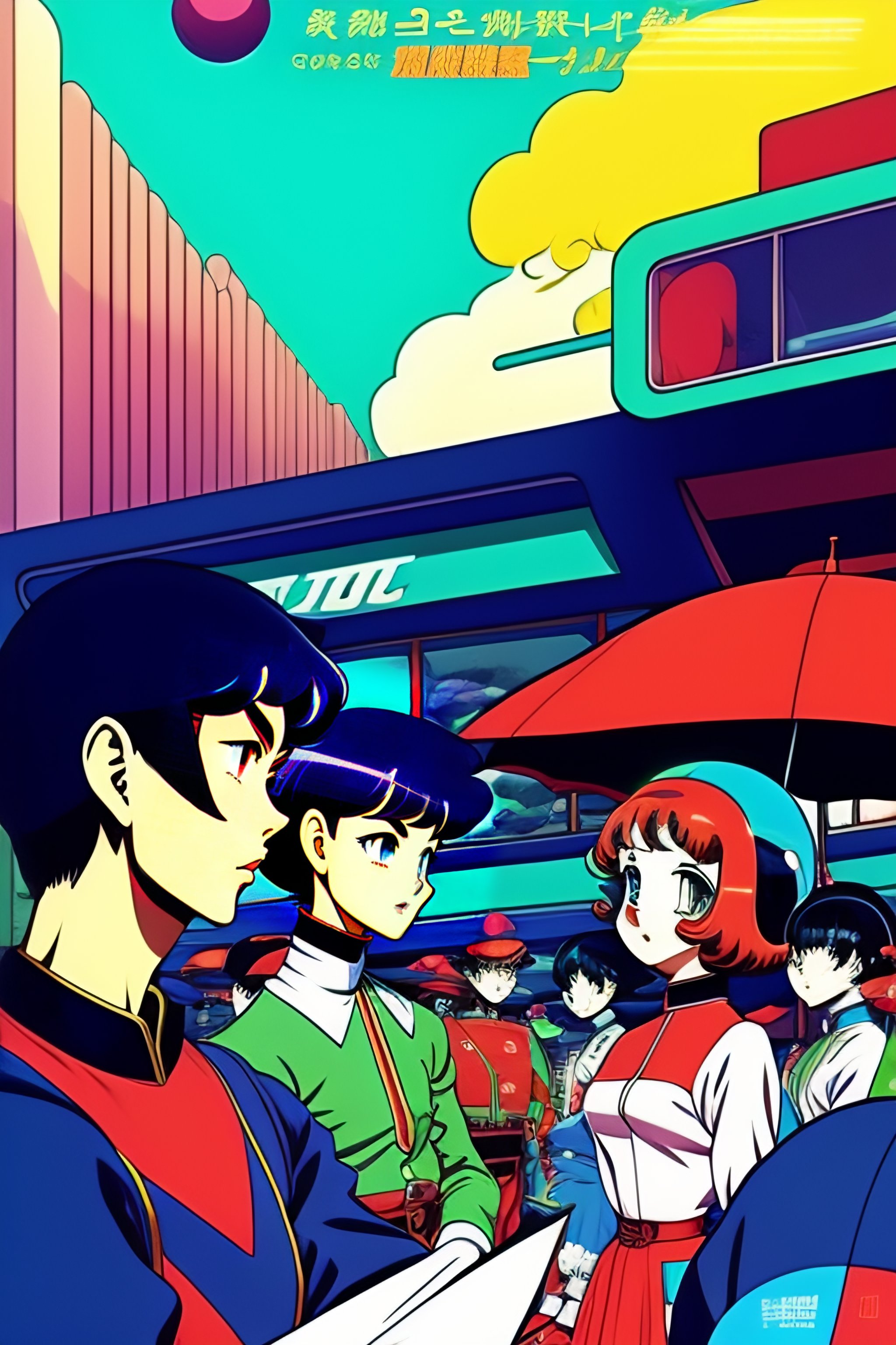 Lexica - Vintage 60's anime style. Open air classroom; around friends ...