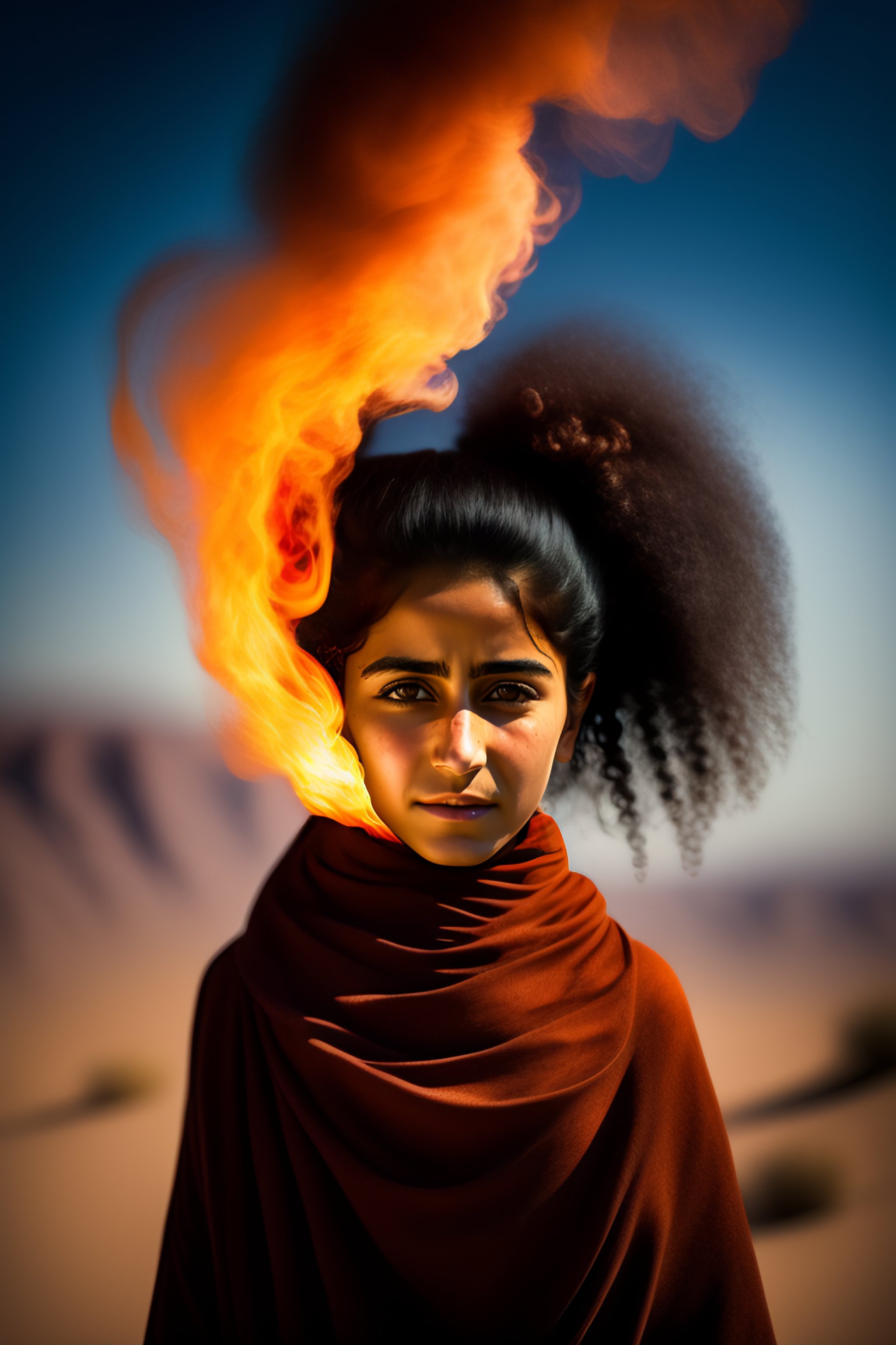 Lexica - A girl with hair on fire. Nature. Iran