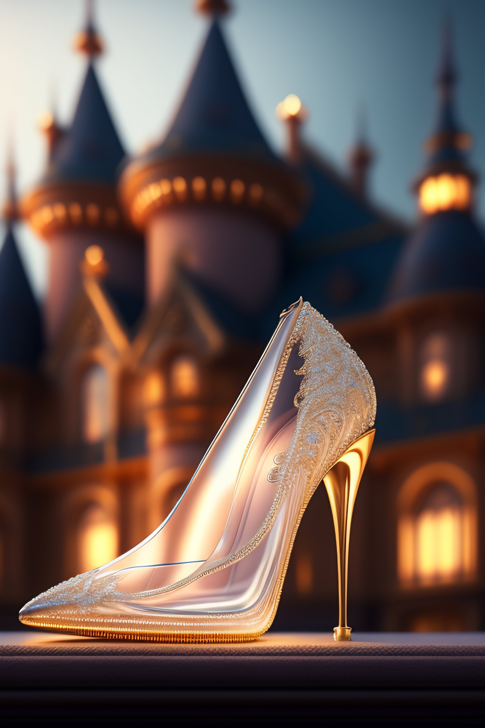 Lexica - Shiny clear intricate high heel shoe in front of a castle, 8k ...