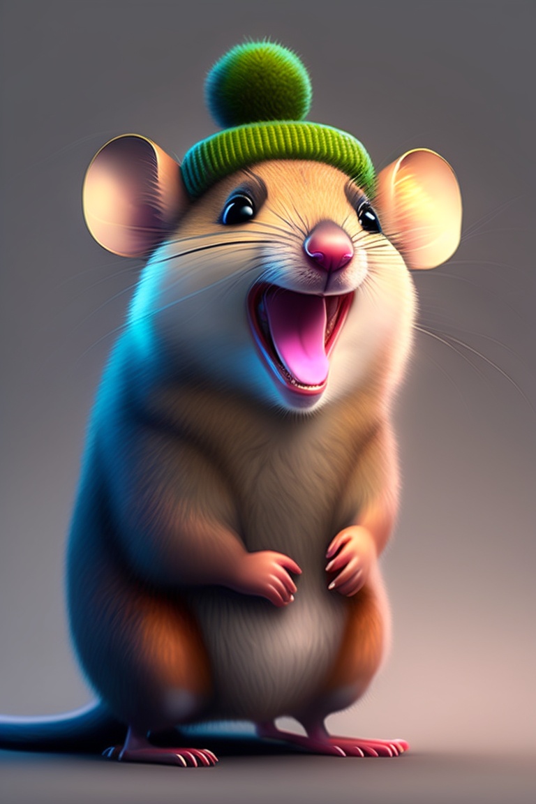 Lexica - A mouse with a big smile, with a hat in its head. It has teeth ...