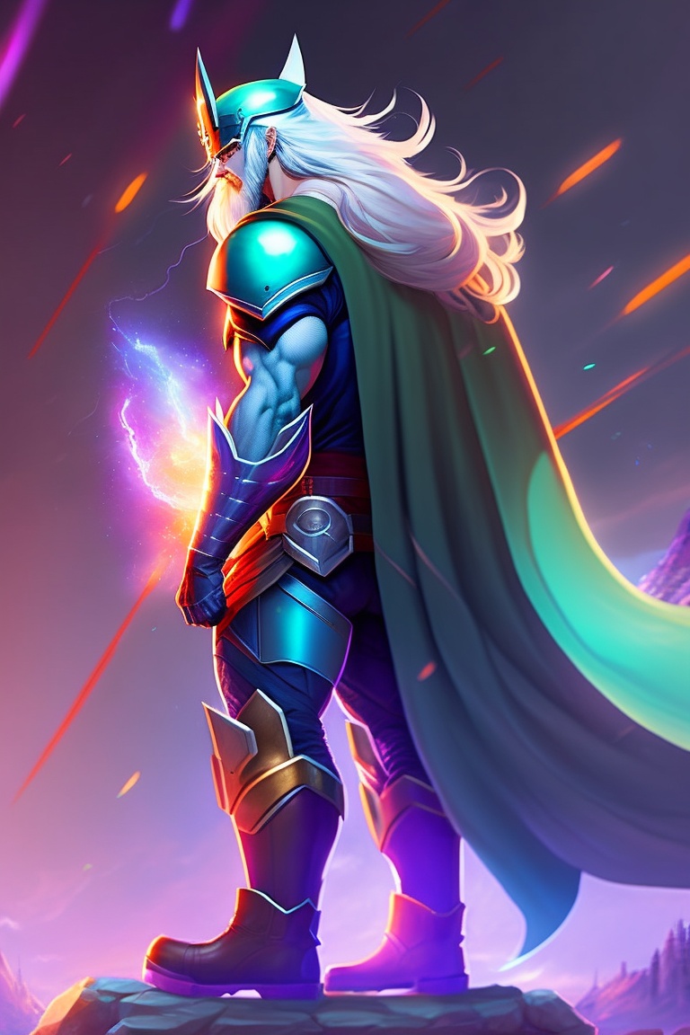 Lexica - Anime style Thor full-body, colorful background, 4k