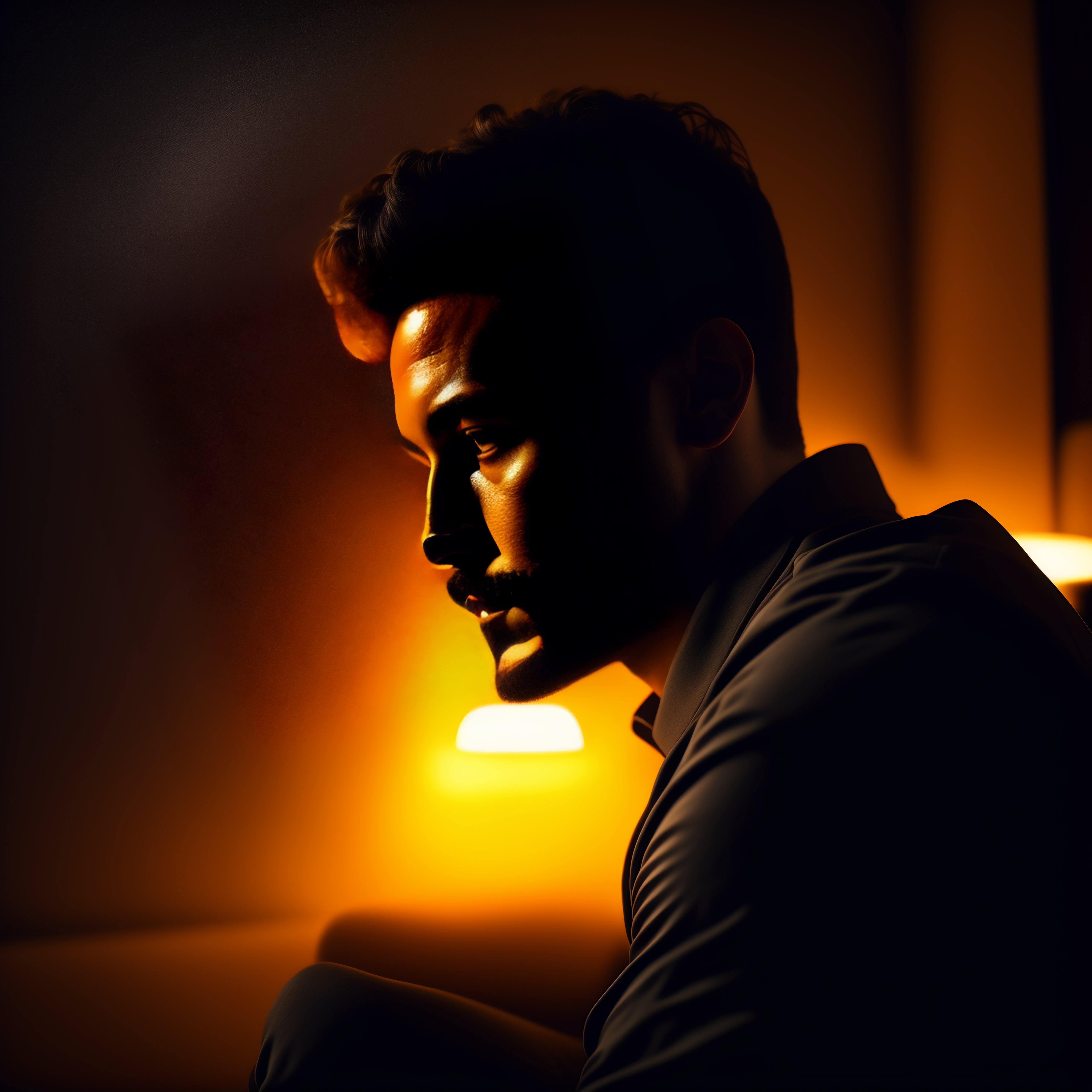 Lexica - A man sitting on a couch in a dark room with pitch-black background