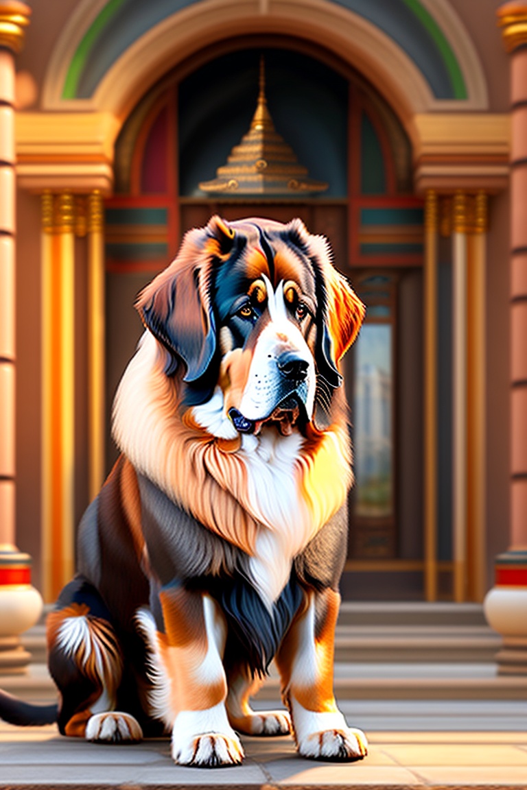 Lexica - Picasso style , A Tibetan mastiff standing guard in front of a ...