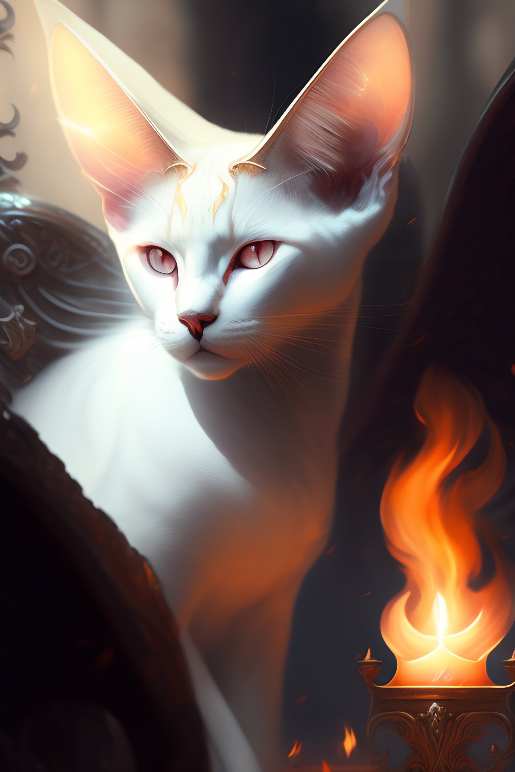 Lexica - A detailed full body portrait of a witch demon white cat in a ...